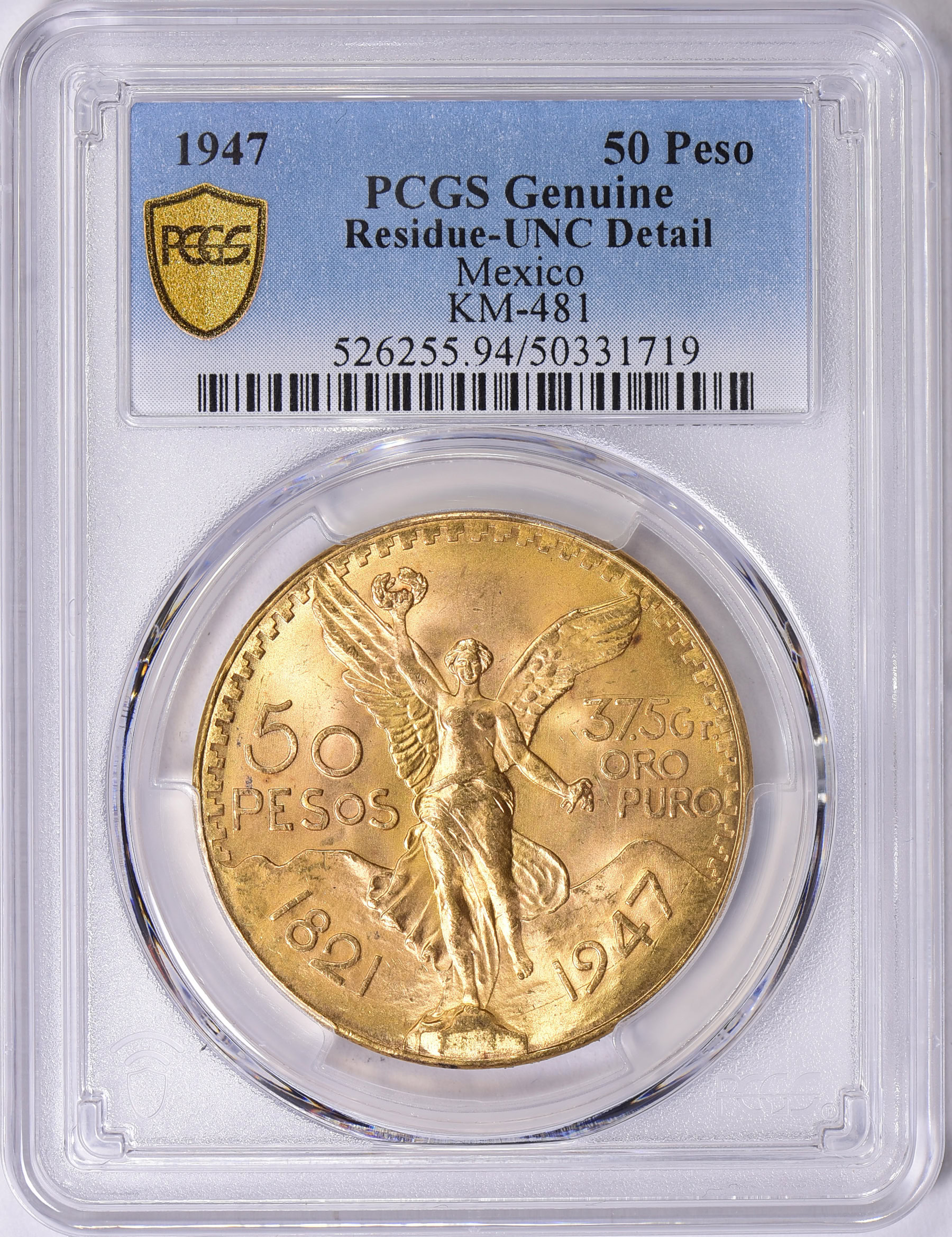 Mexico 1947 Gold 50 Pesos KM-481 PCGS Genuine Unc Details (AGW = 1.2057 Oz.) (Item 1658306 ...
