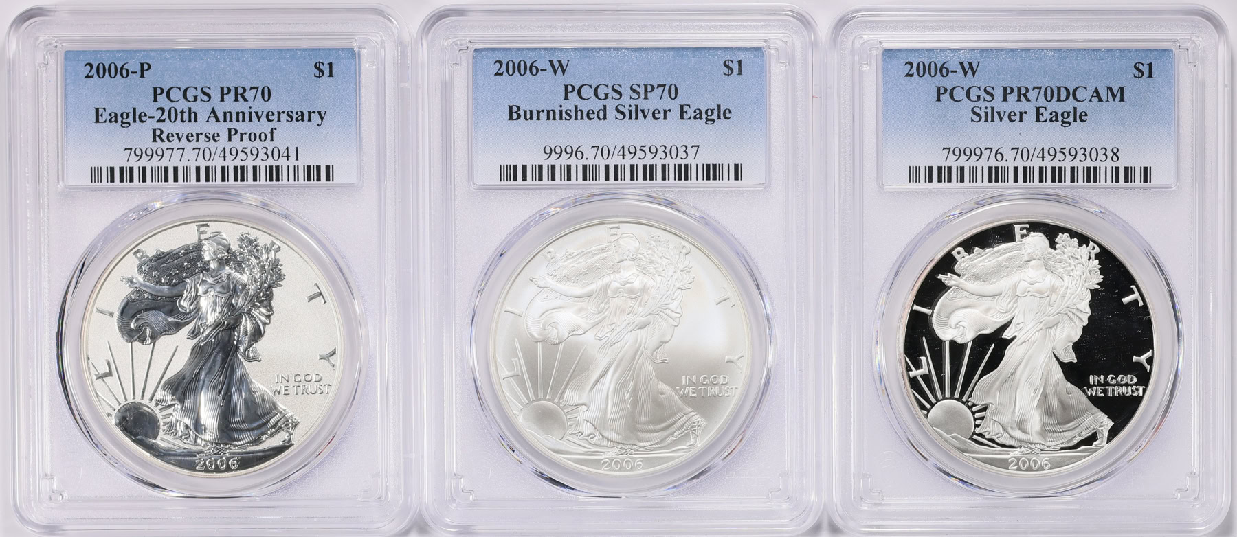2006 $1 Silver Eagle Reverse Proof PCGS Proof-70/SP-70/Proof-70 DCAM (3 ...
