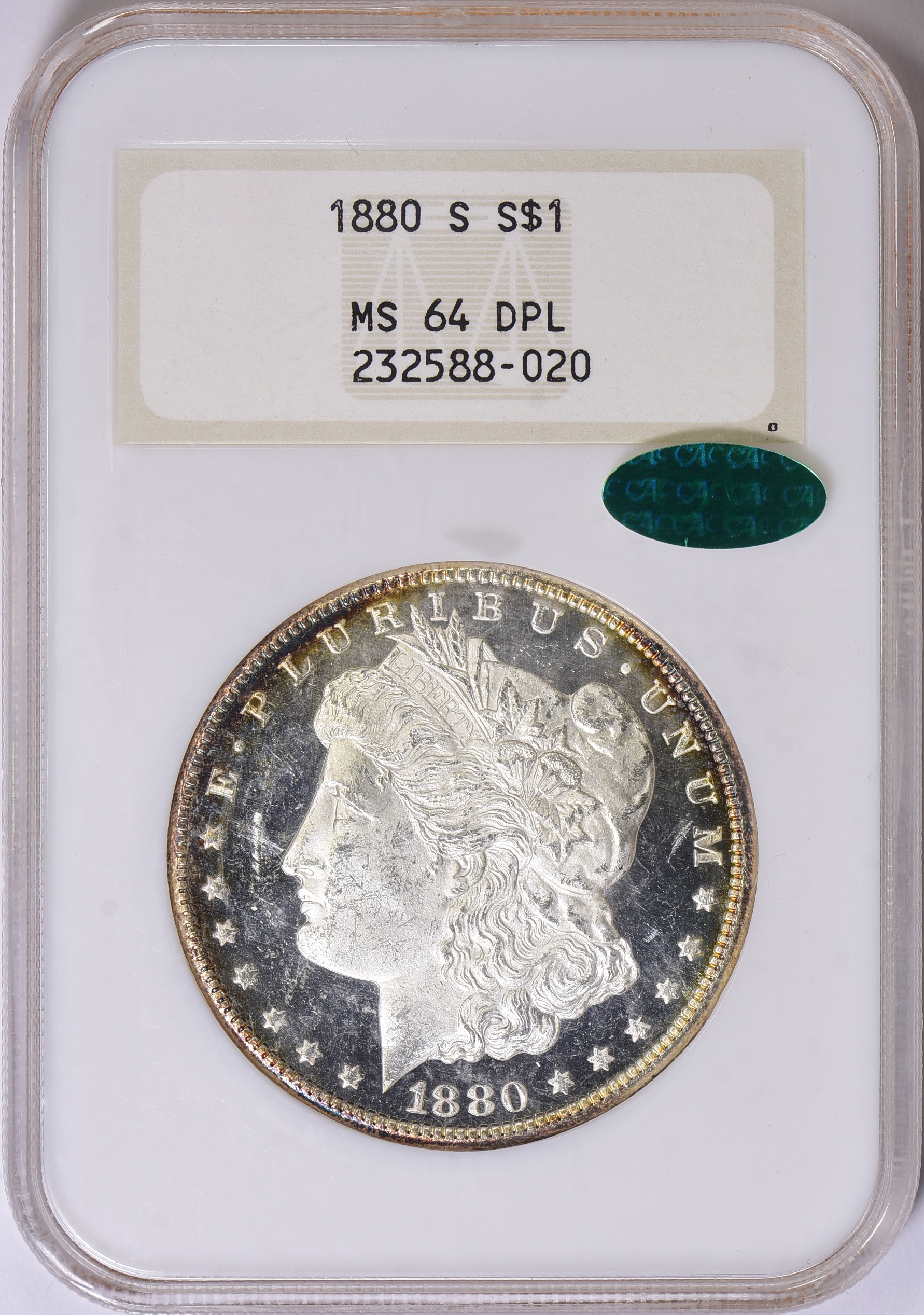 1880-S Morgan Silver Dollar NGC MS-64 DMPL (CAC Green) OH (Toned) (Item 1658384 ...