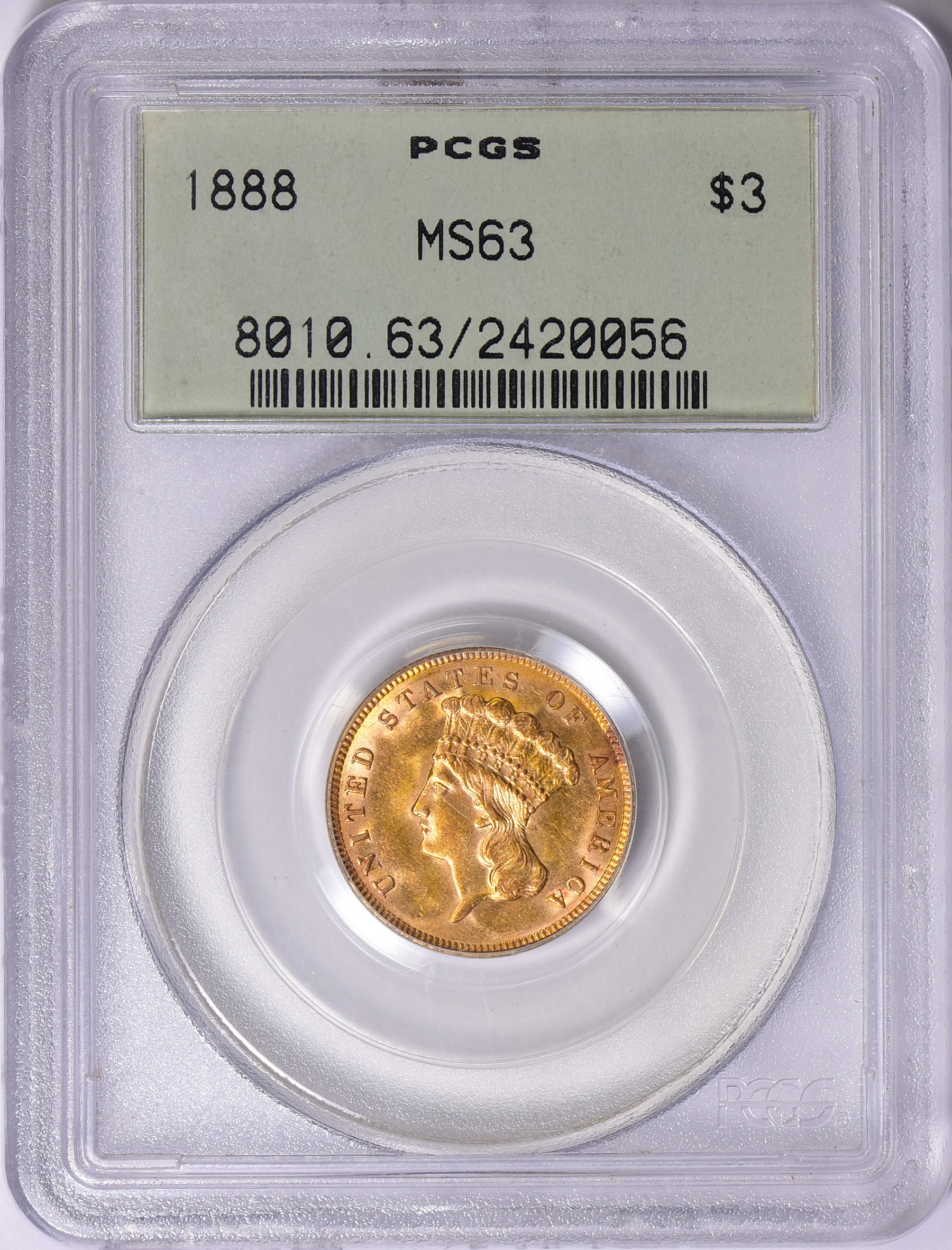 1888 Three-Dollar Gold Piece PCGS MS-63 OGH (Item 1658389 ...