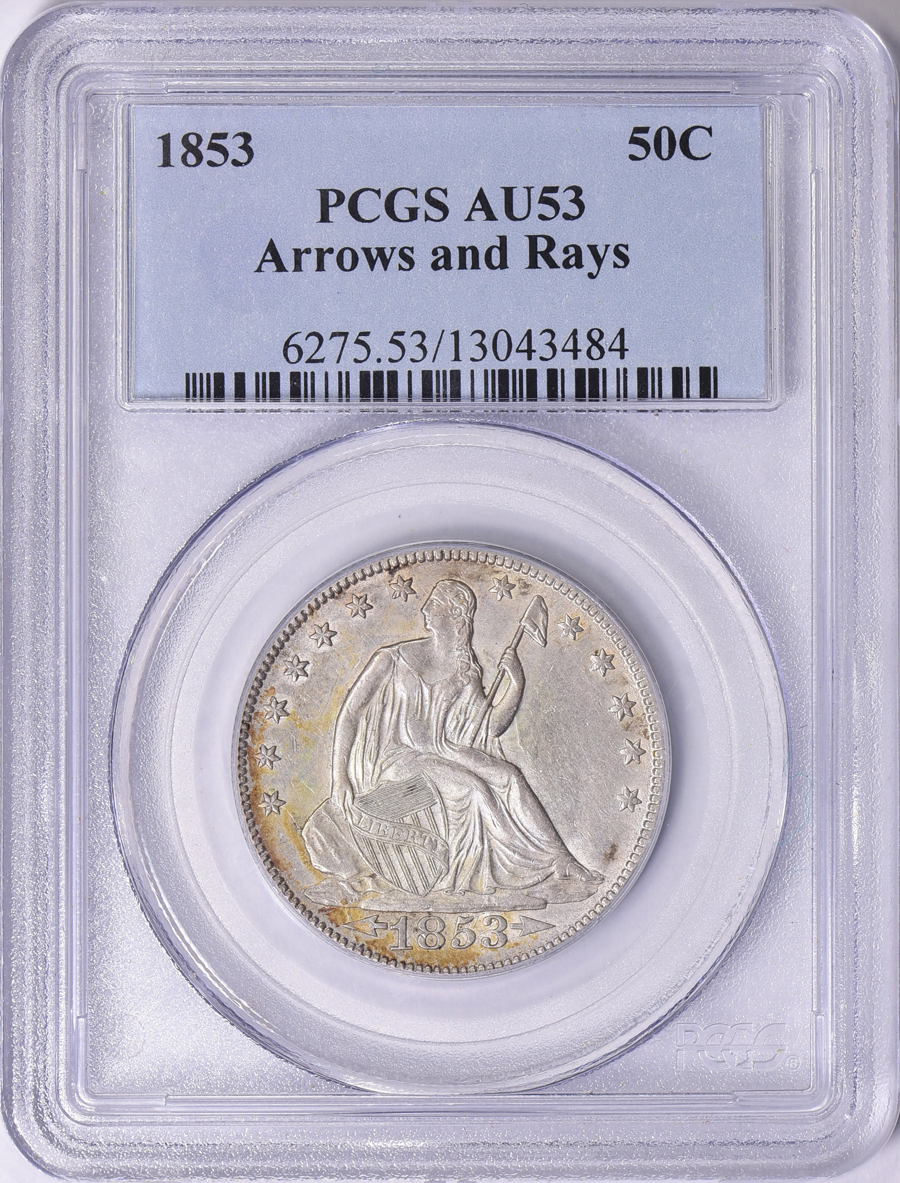 1853 Seated Liberty Half Dollar Arrows and Rays PCGS AU-53 (Toned) (Item 1658499 ...