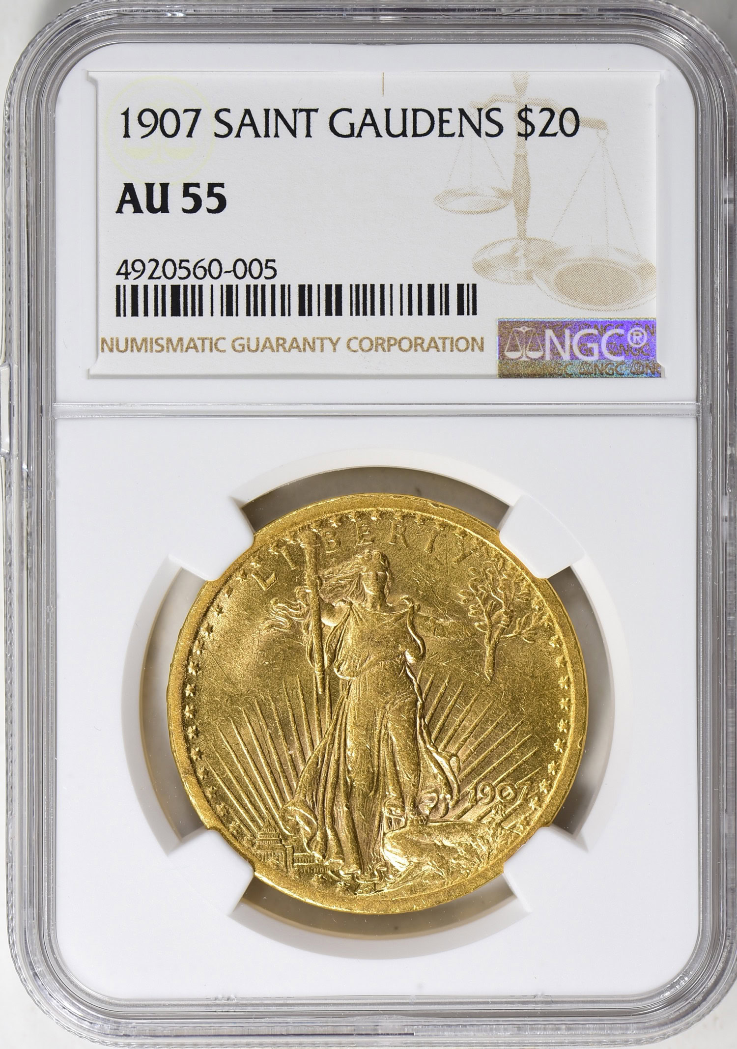 1907 Saint-Gaudens Gold Double Eagle Arabic Numerals NGC AU-55 (Item ...