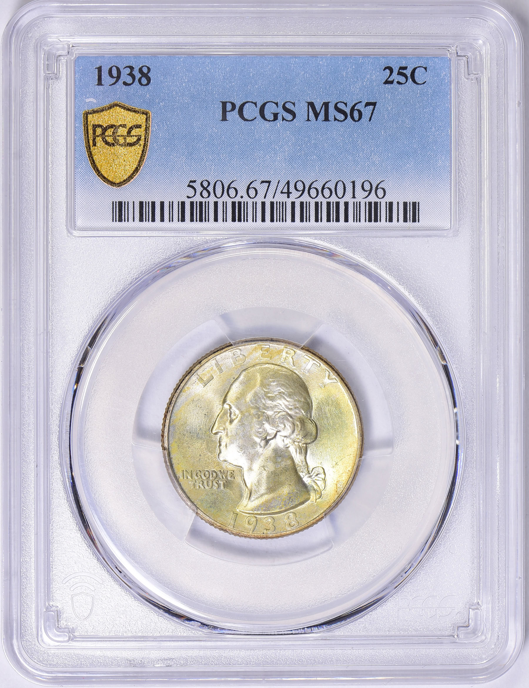 1938 Washington Quarter PCGS MS-67 (Toned) (Item 1658599) | GreatCollections Coin Auctions