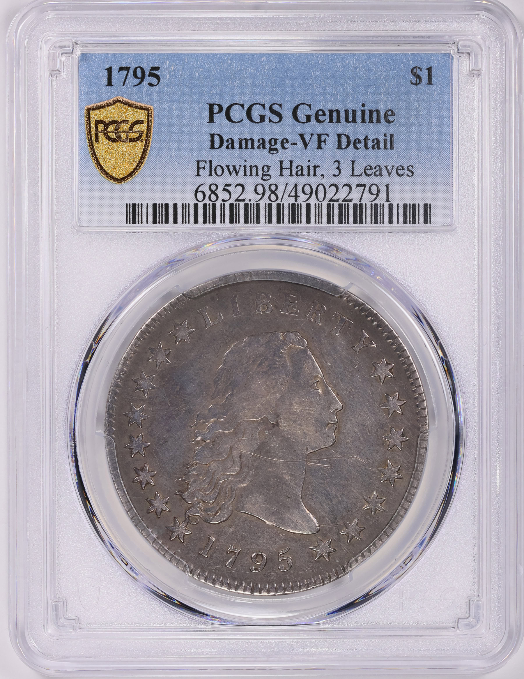 1795 Flowing Hair Silver Dollar 3 Leaves PCGS Genuine VF Details (Item 1658655 ...