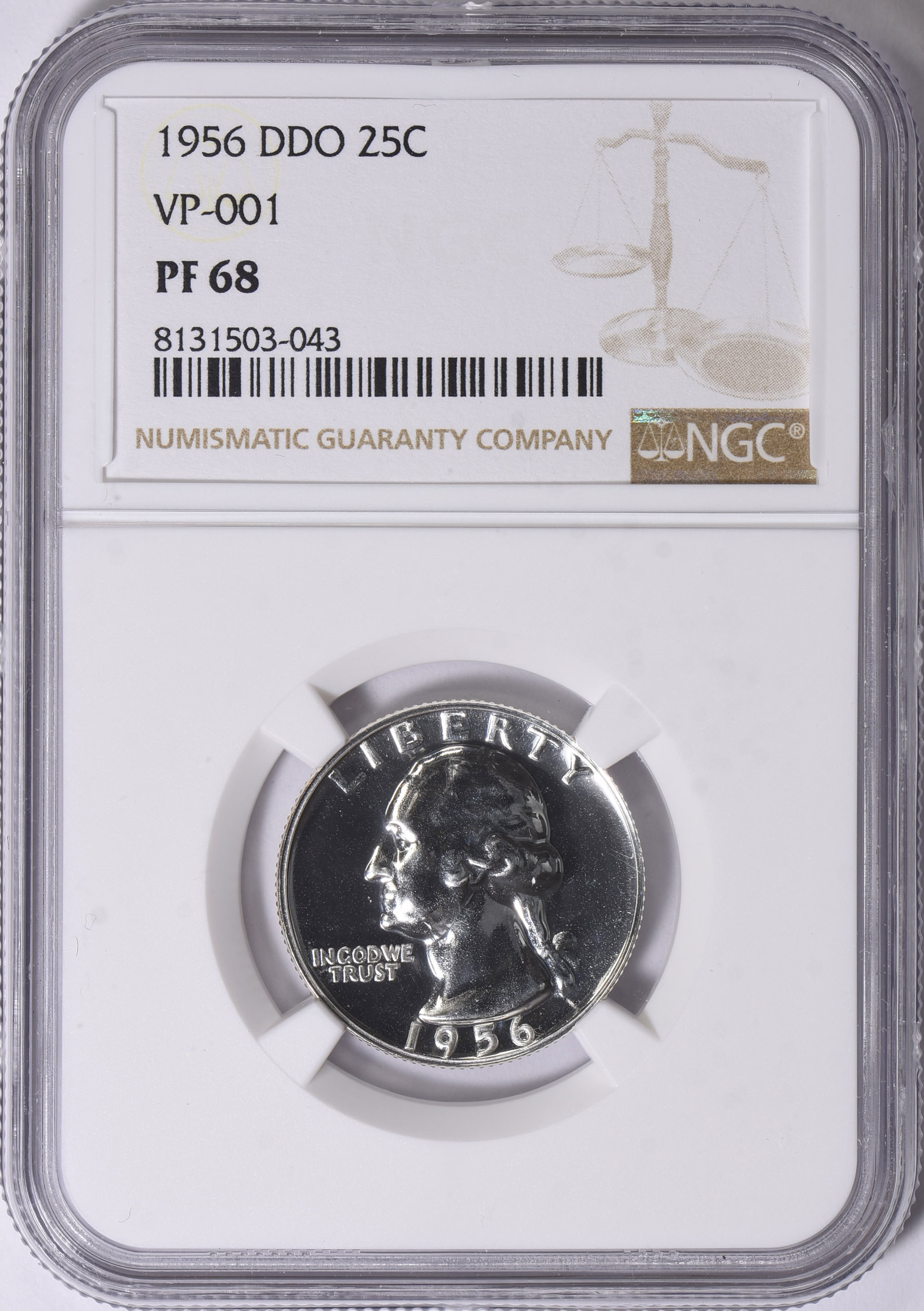 1956 Washington Quarter DDO VP-001 NGC Proof-68 (Item 1658669 ...