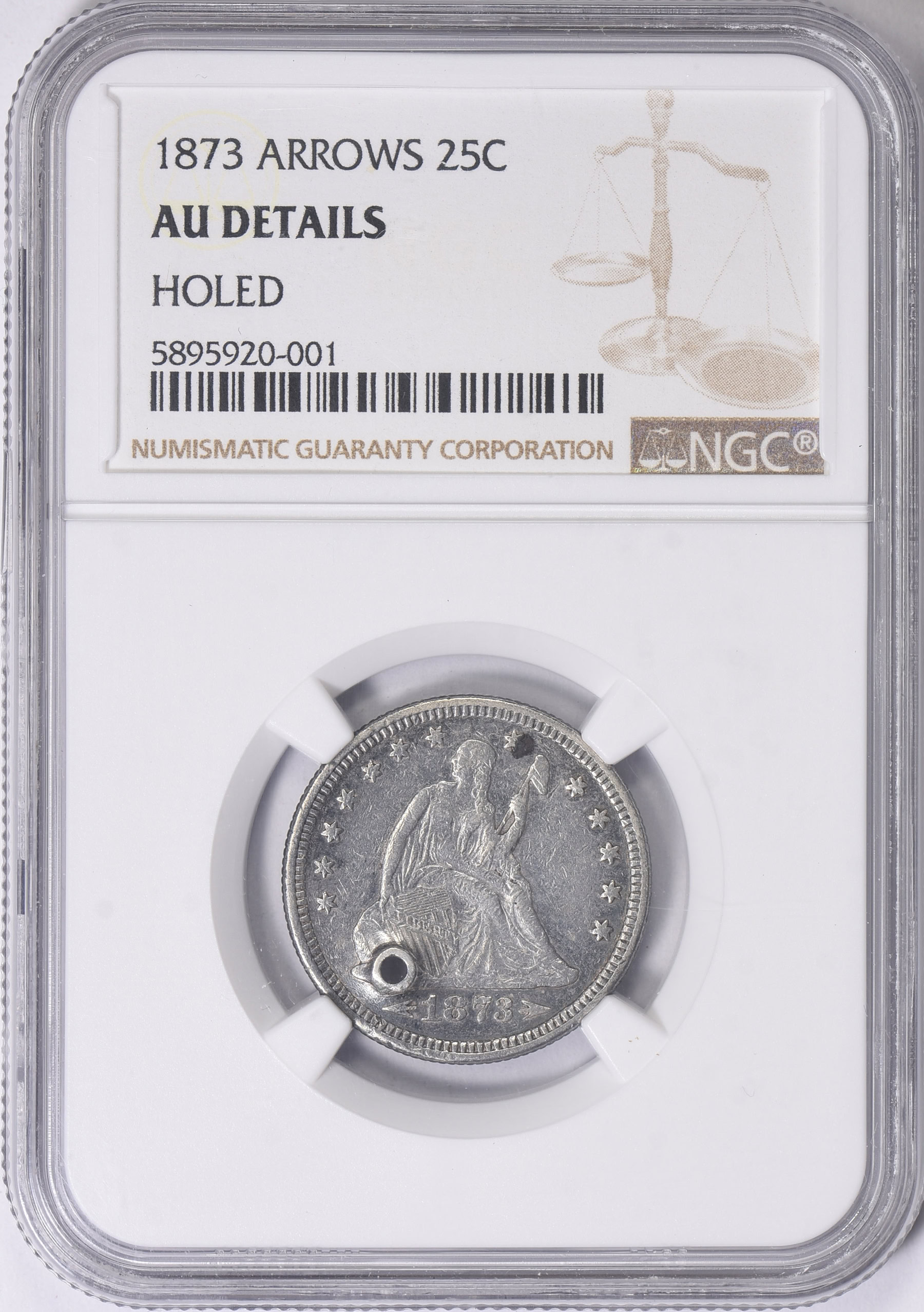 1873 Seated Liberty Quarter Arrows NGC AU Details (Item 1658679 ...