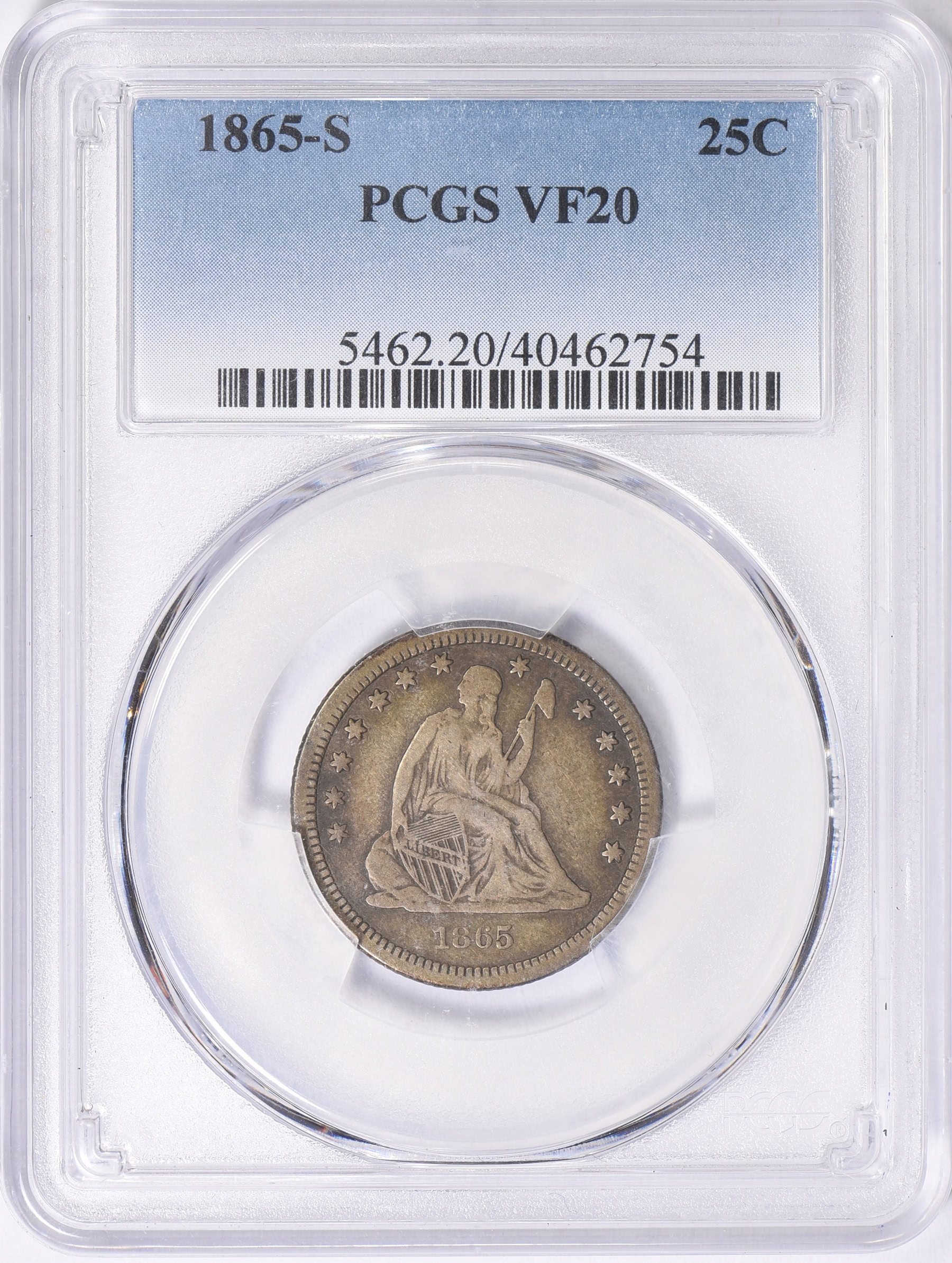 1865-S Seated Liberty Quarter PCGS VF-20 (Item 1658739 ...