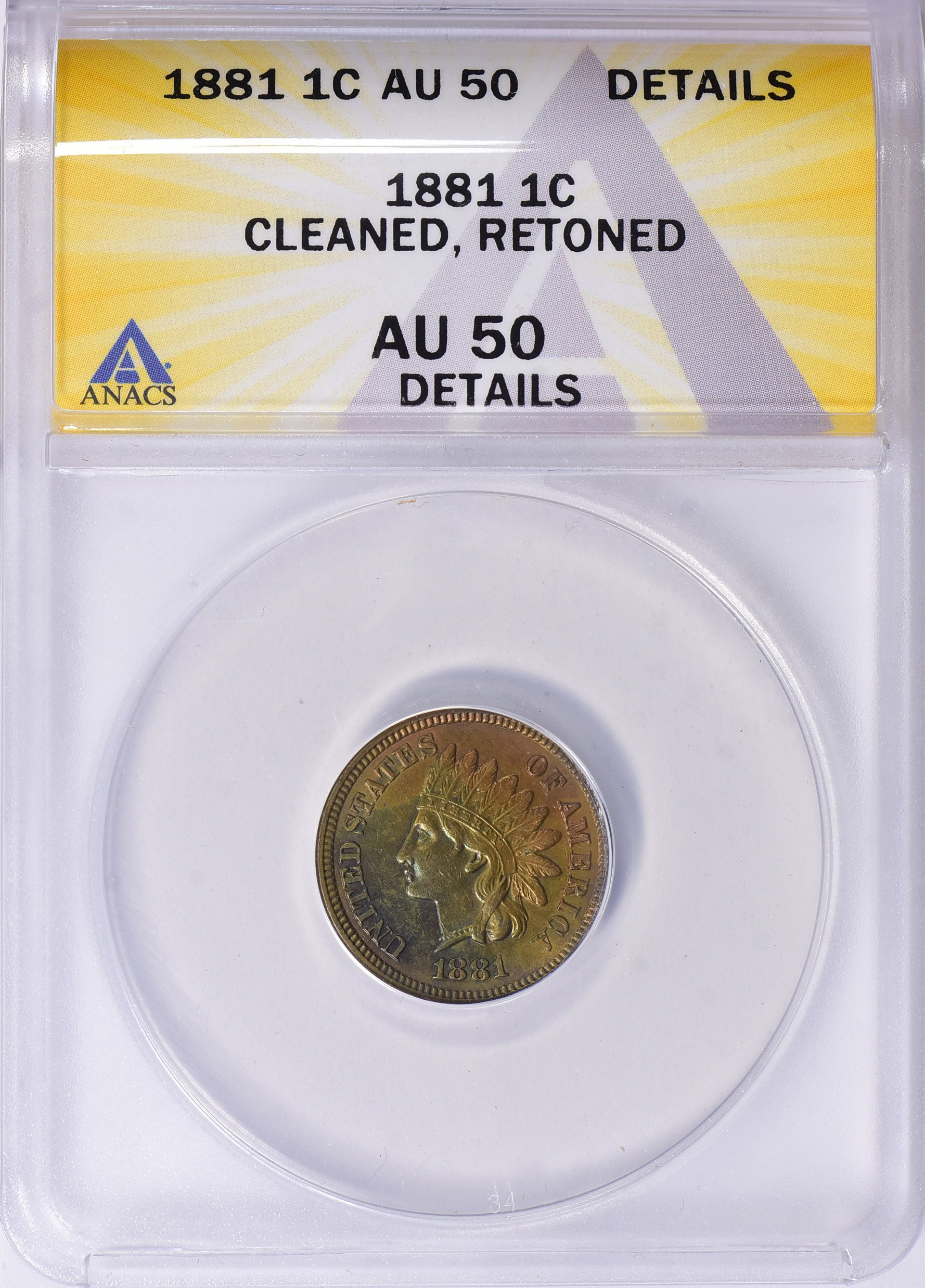 1881 Indian Cent ANACS AU-50 Details (Item 1658924) | GreatCollections Coin Auctions