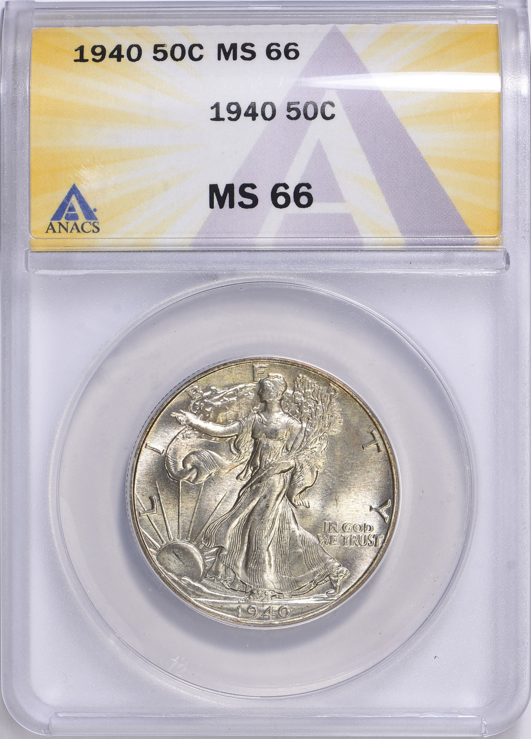 1940 Walking Liberty Half Dollar ANACS MS-66 (Toned) (Item 1658988) | GreatCollections Coin Auctions