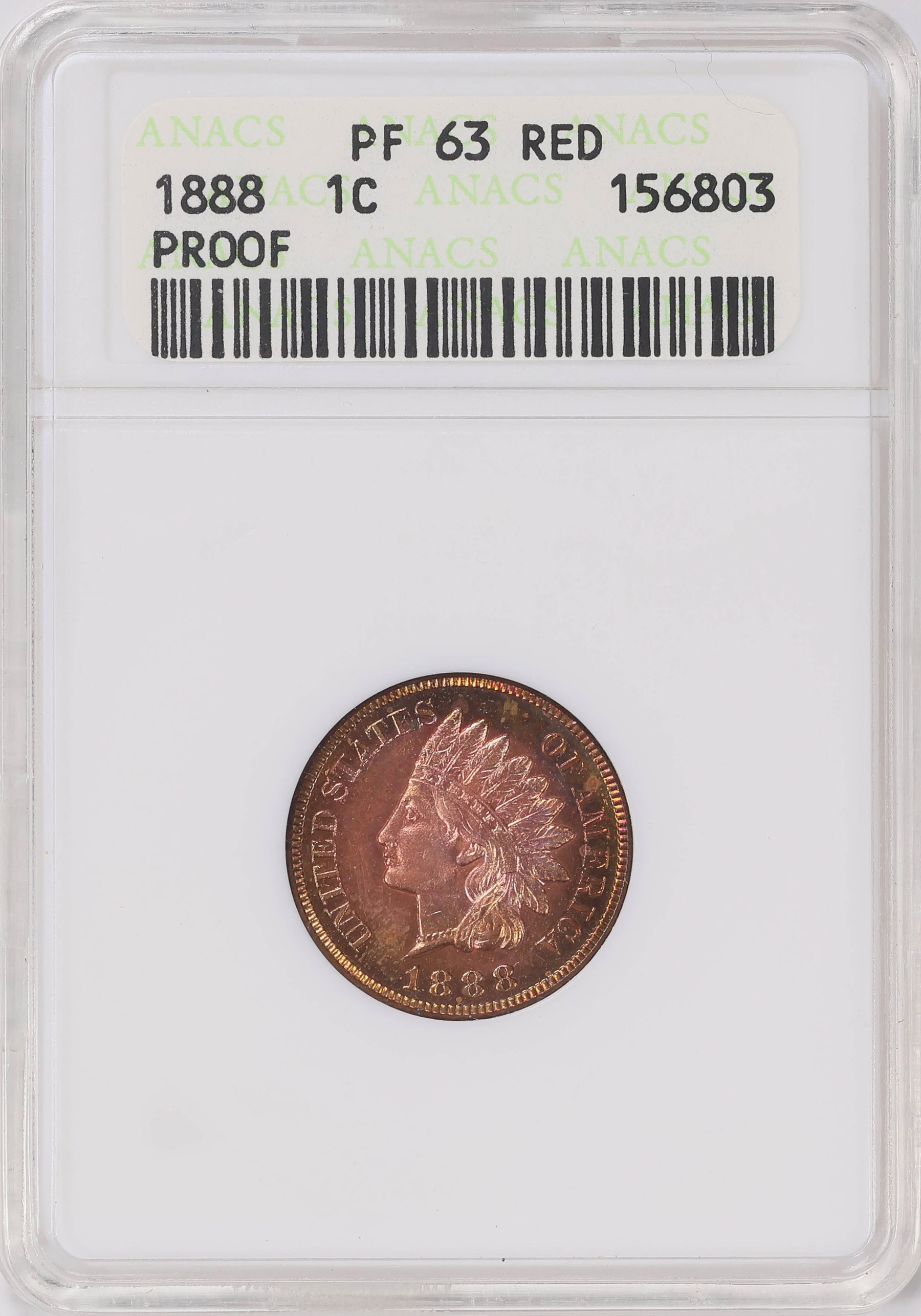 1888 Indian Cent ANACS Proof-63 RD OH (Item 1659047) | GreatCollections Coin Auctions