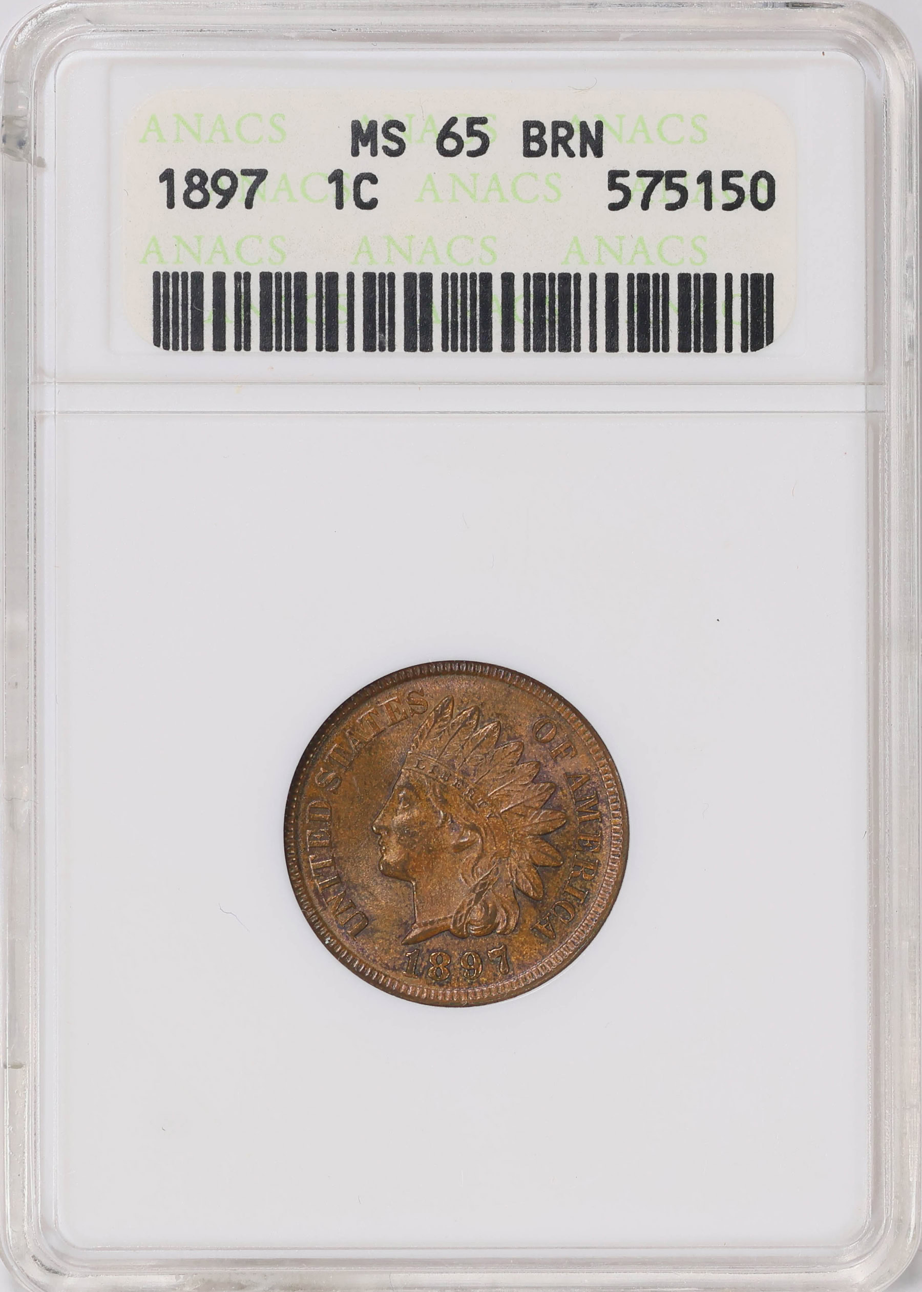 1897 Indian Cent ANACS MS-65 BN OH (Item 1659056) | GreatCollections Coin Auctions