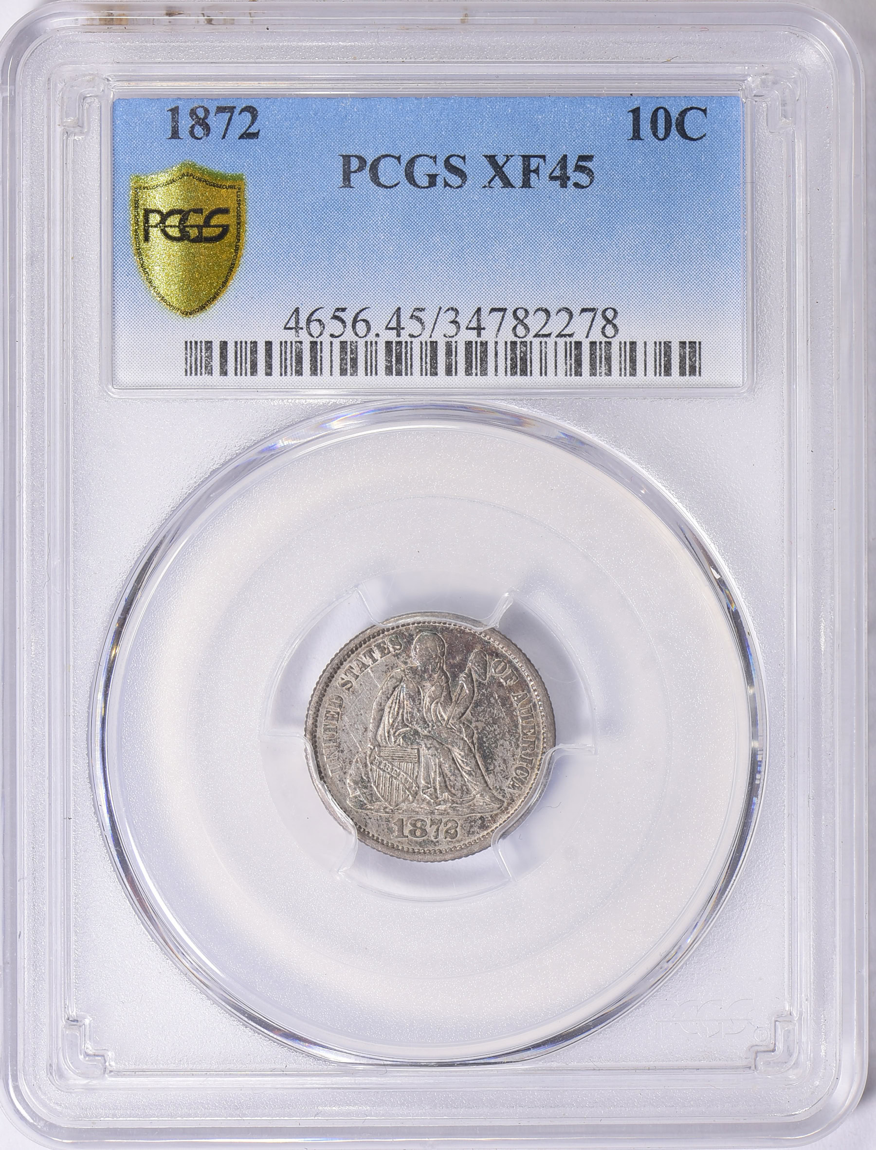1872 Seated Liberty Dime PCGS XF-45 (Toned) (Item 1659069) | GreatCollections Coin Auctions