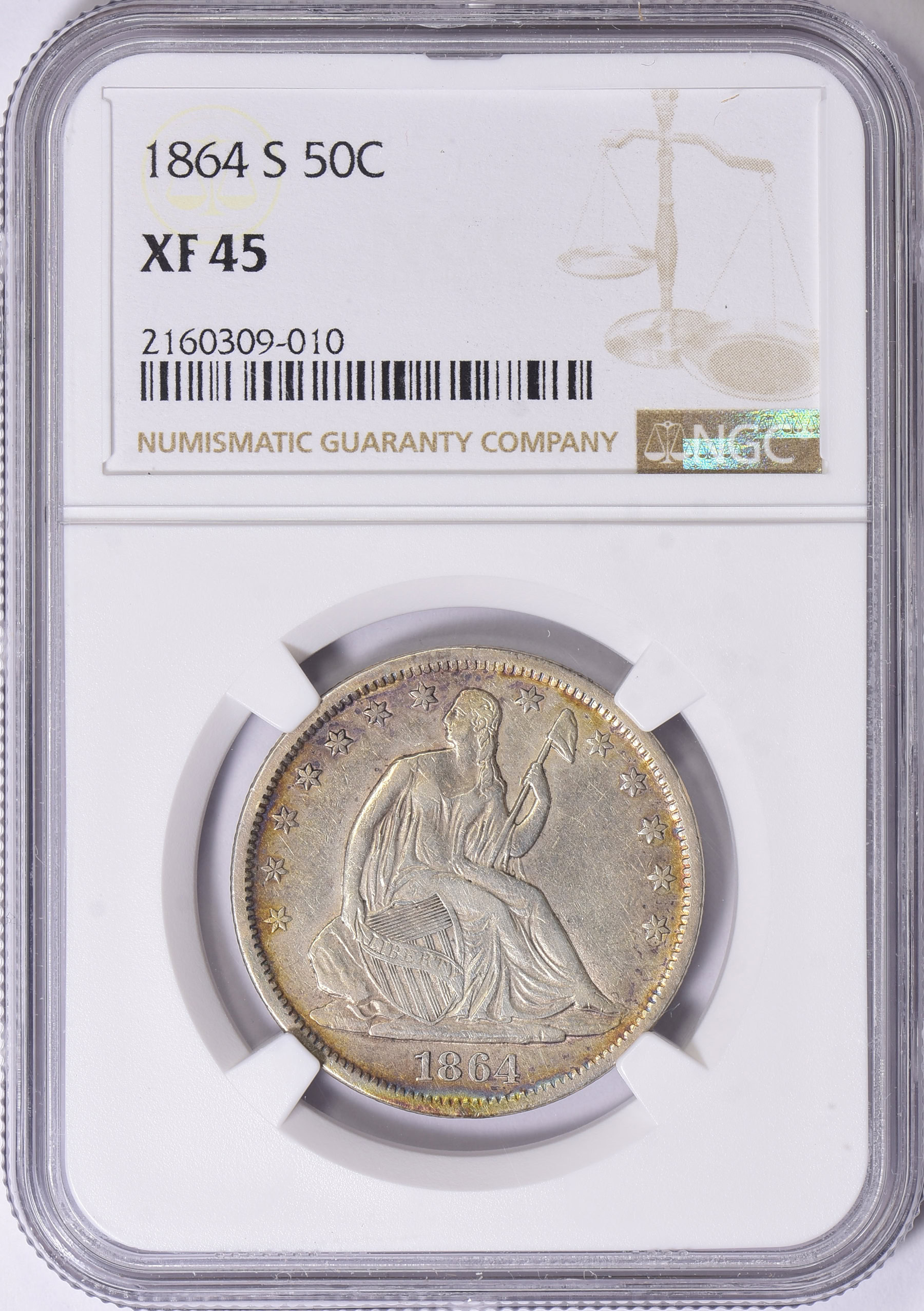 1864-S Seated Liberty Half Dollar NGC XF-45 (Toned) (Item 1659155) | GreatCollections Coin Auctions