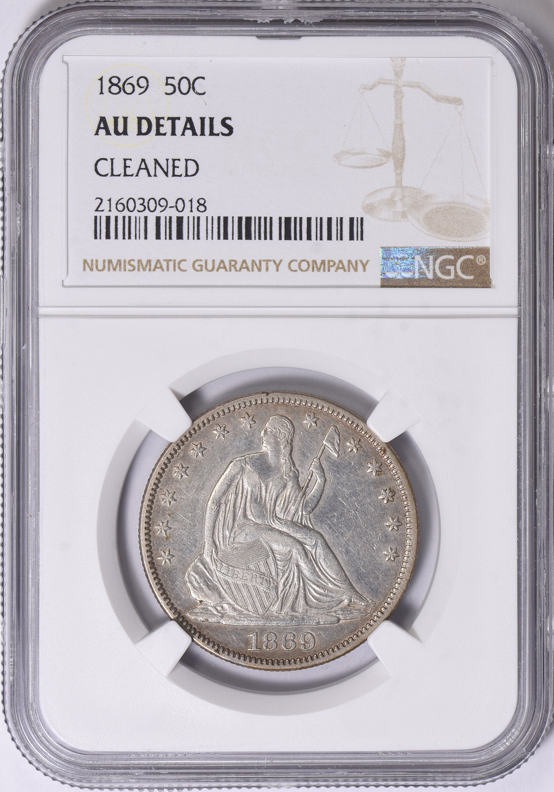 1869 Seated Liberty Half Dollar NGC AU Details (Item 1659159 ...