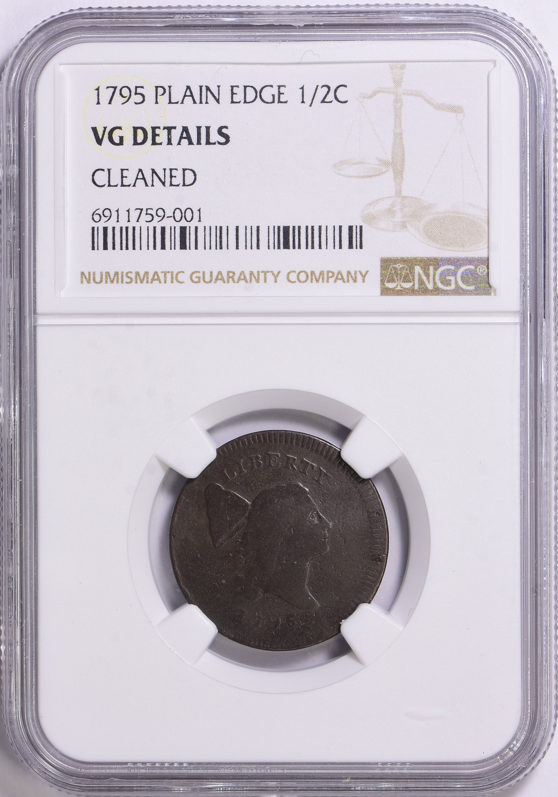 1795 Liberty Cap Half Cent Plain Edge NGC VG Details (Item 1659160 ...