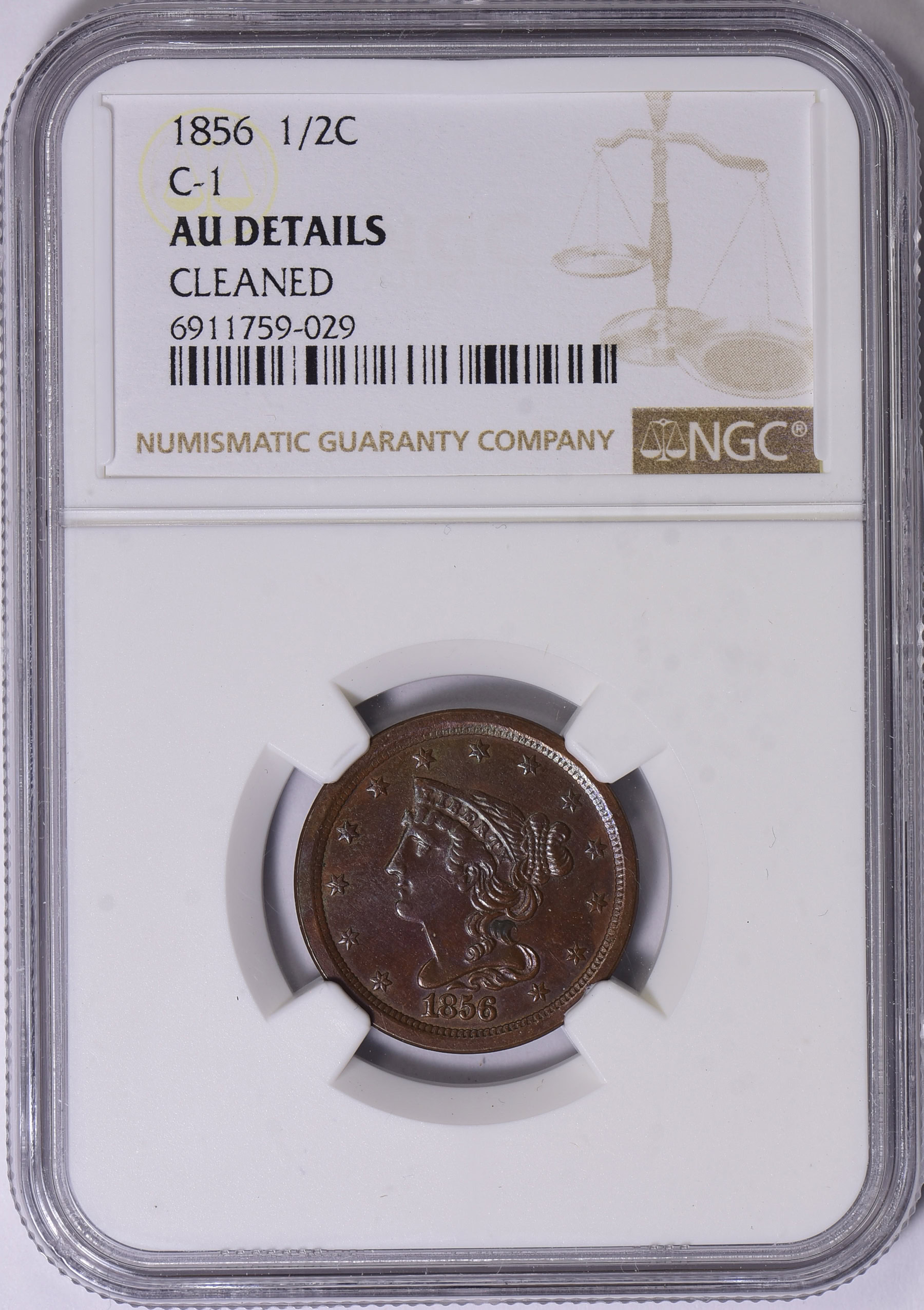 1856 Braided Hair Half Cent C-1 NGC AU Details (Item 1659167 ...