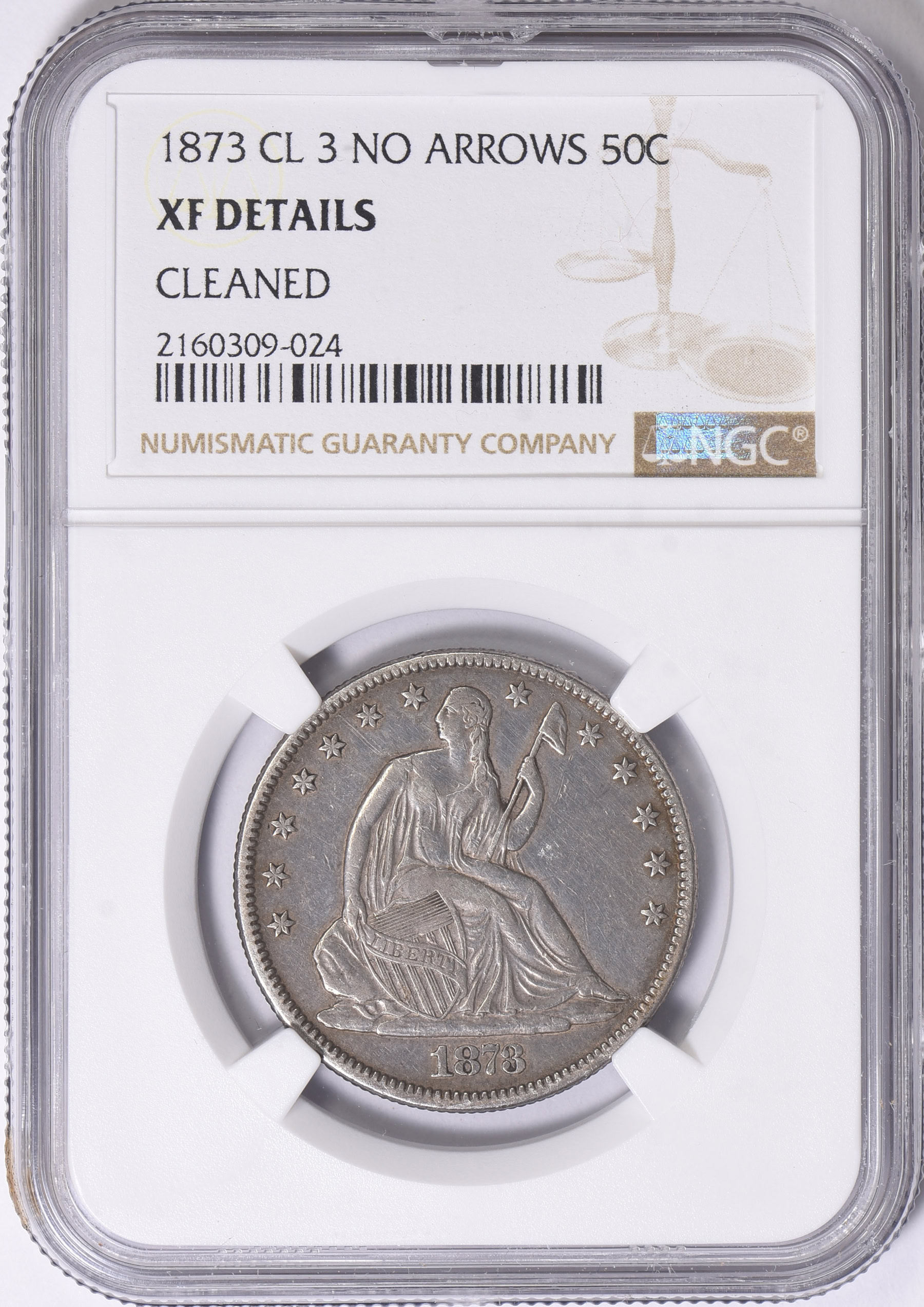 1873 Seated Liberty Half Dollar No Arrows, Closed 3 NGC XF Details (Item 1659185 ...