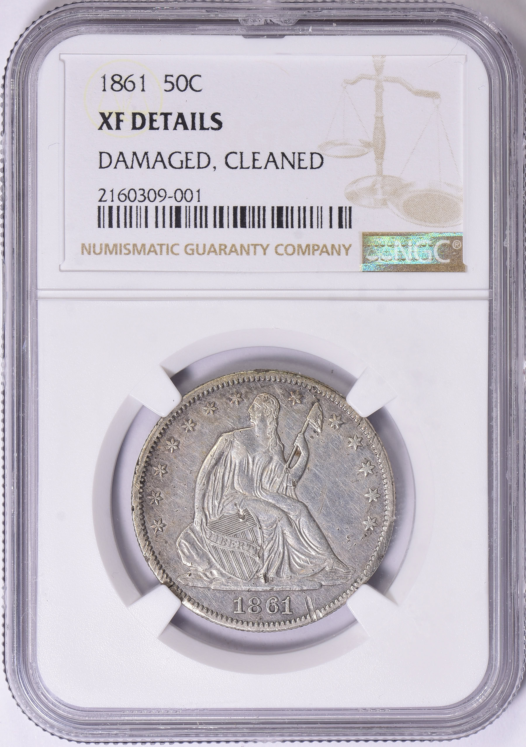 1861 Seated Liberty Half Dollar NGC XF Details (Item 1659188) | GreatCollections Coin Auctions