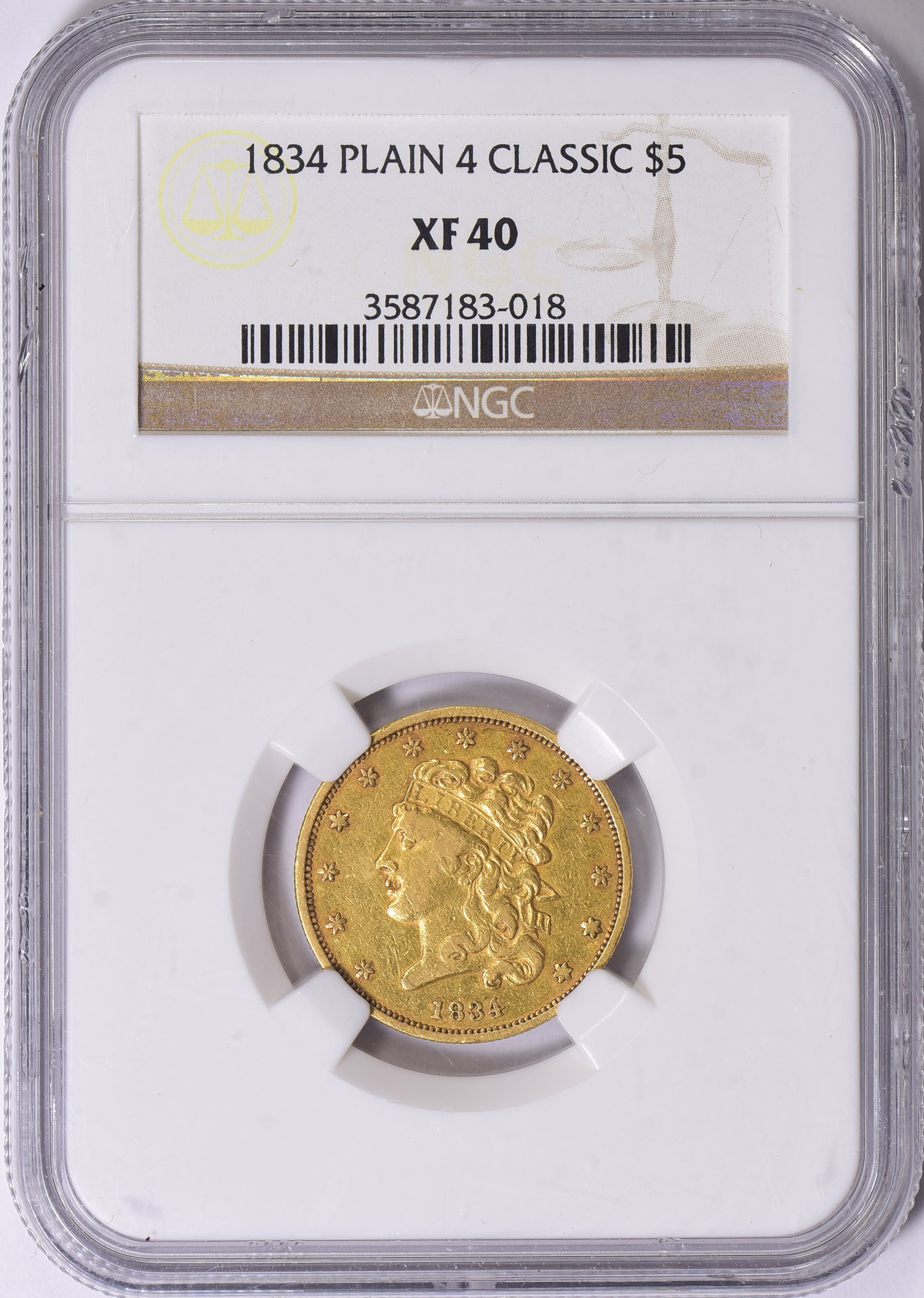 1834 Classic Head Gold Half Eagle Plain 4 NGC XF-40 (Item 1659205) | GreatCollections Coin Auctions