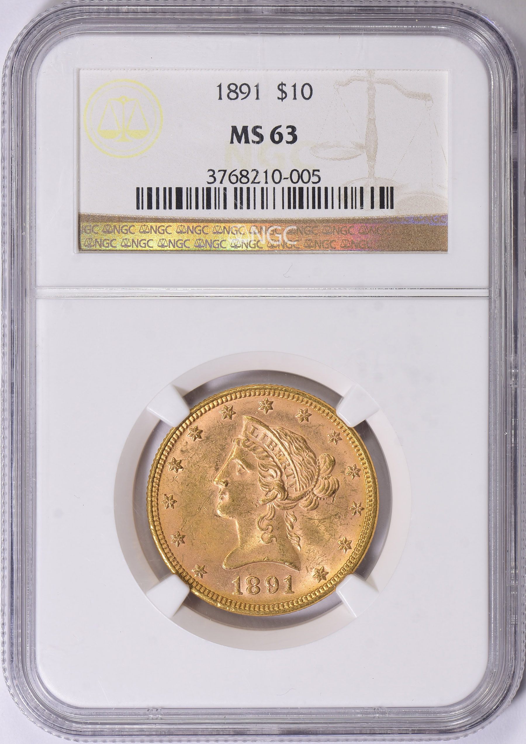 1891 Liberty Gold Eagle NGC MS-63 (Item 1659212) | GreatCollections ...