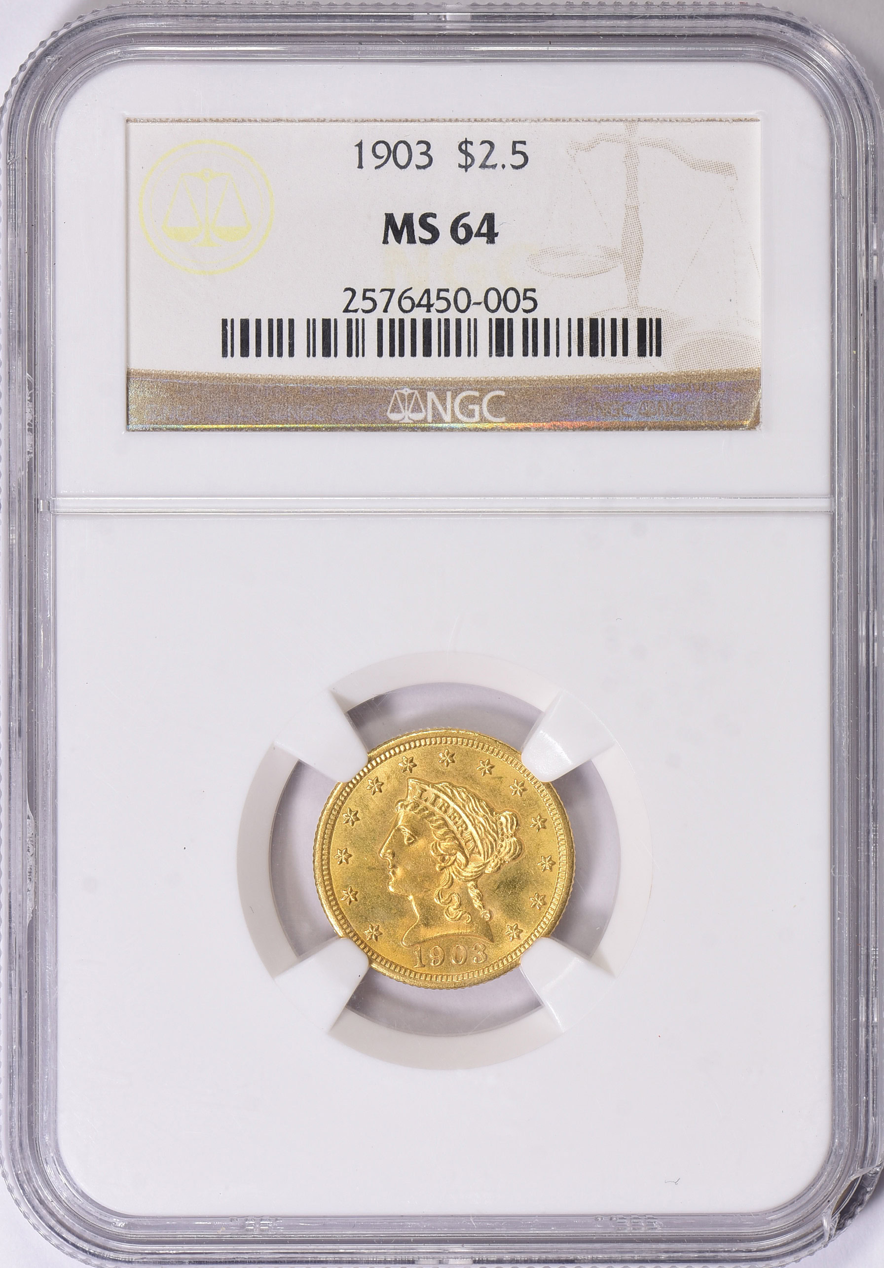 1903 Liberty Gold Quarter Eagle NGC MS-64 (Item 1659215) | GreatCollections Coin Auctions