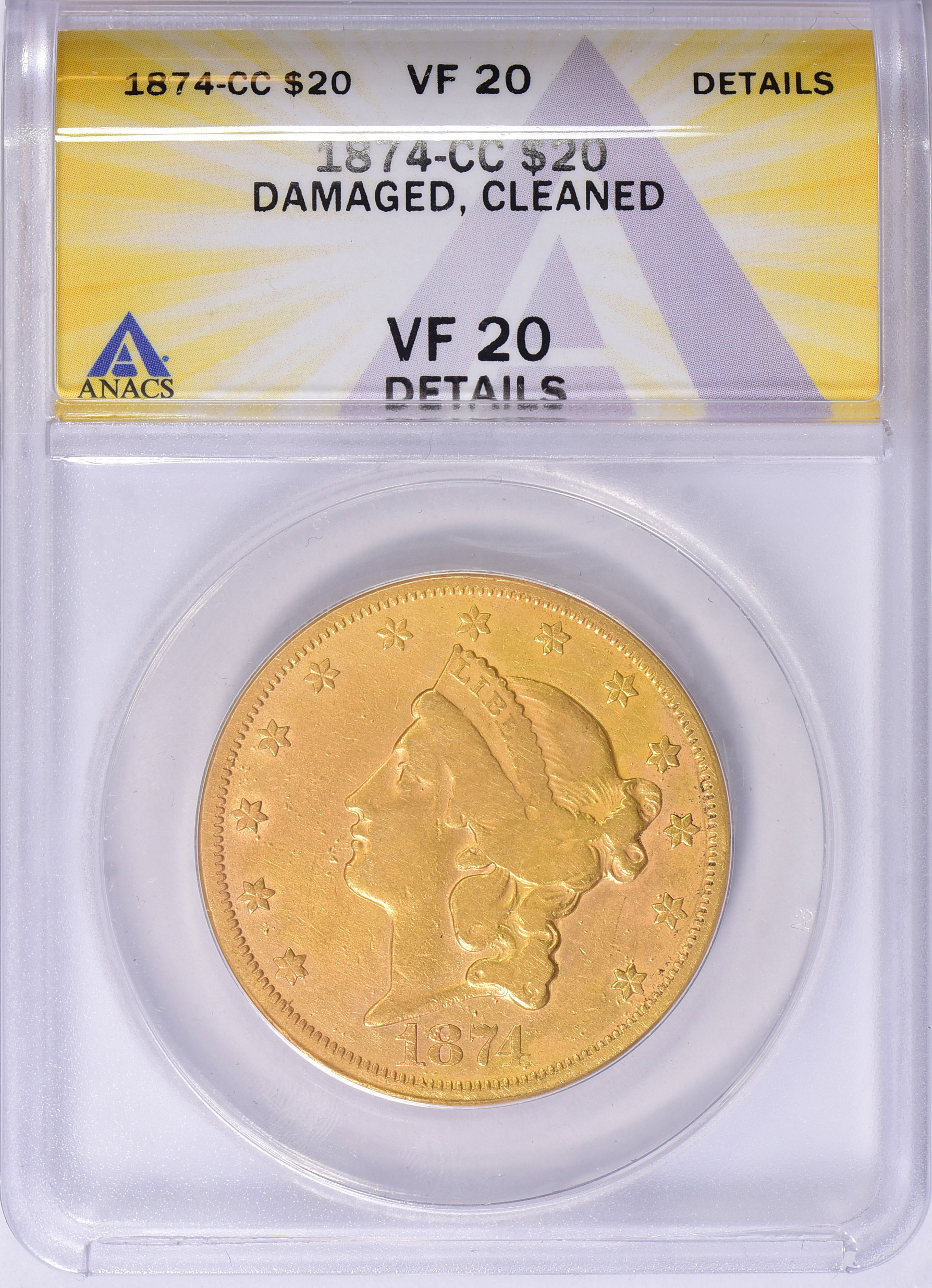 1874-CC Liberty Gold Double Eagle ANACS VF-20 Details (Item 1659249) | GreatCollections Coin ...