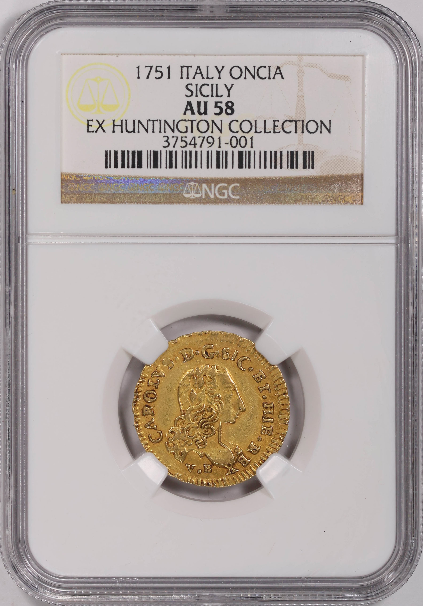 Italy - Sicily 1751-VB PN Gold Oncia KM-173 NGC AU-58 (Ex: Huntington ...