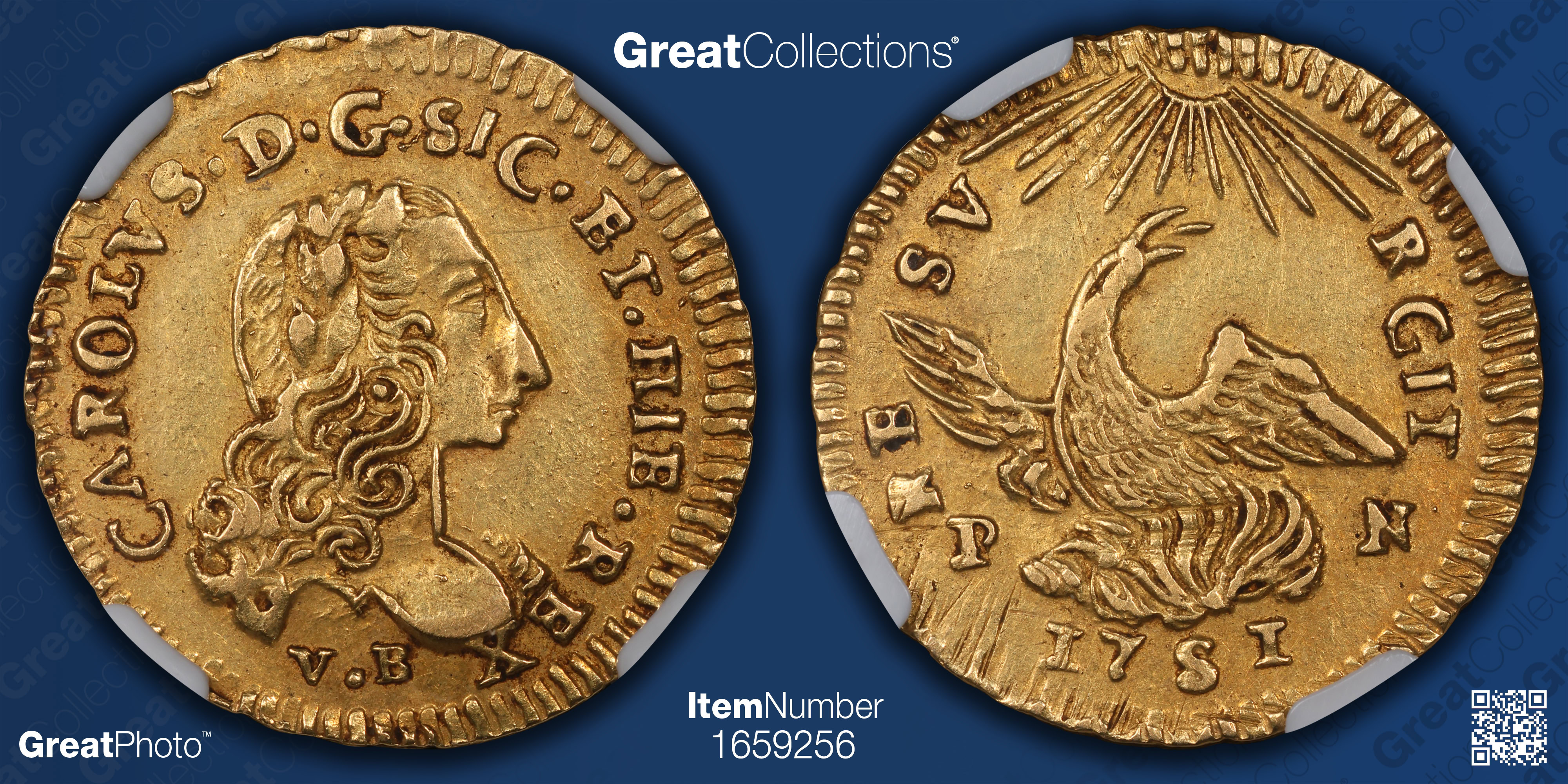 Italy - Sicily 1751-VB PN Gold Oncia KM-173 NGC AU-58 (Ex: Huntington ...