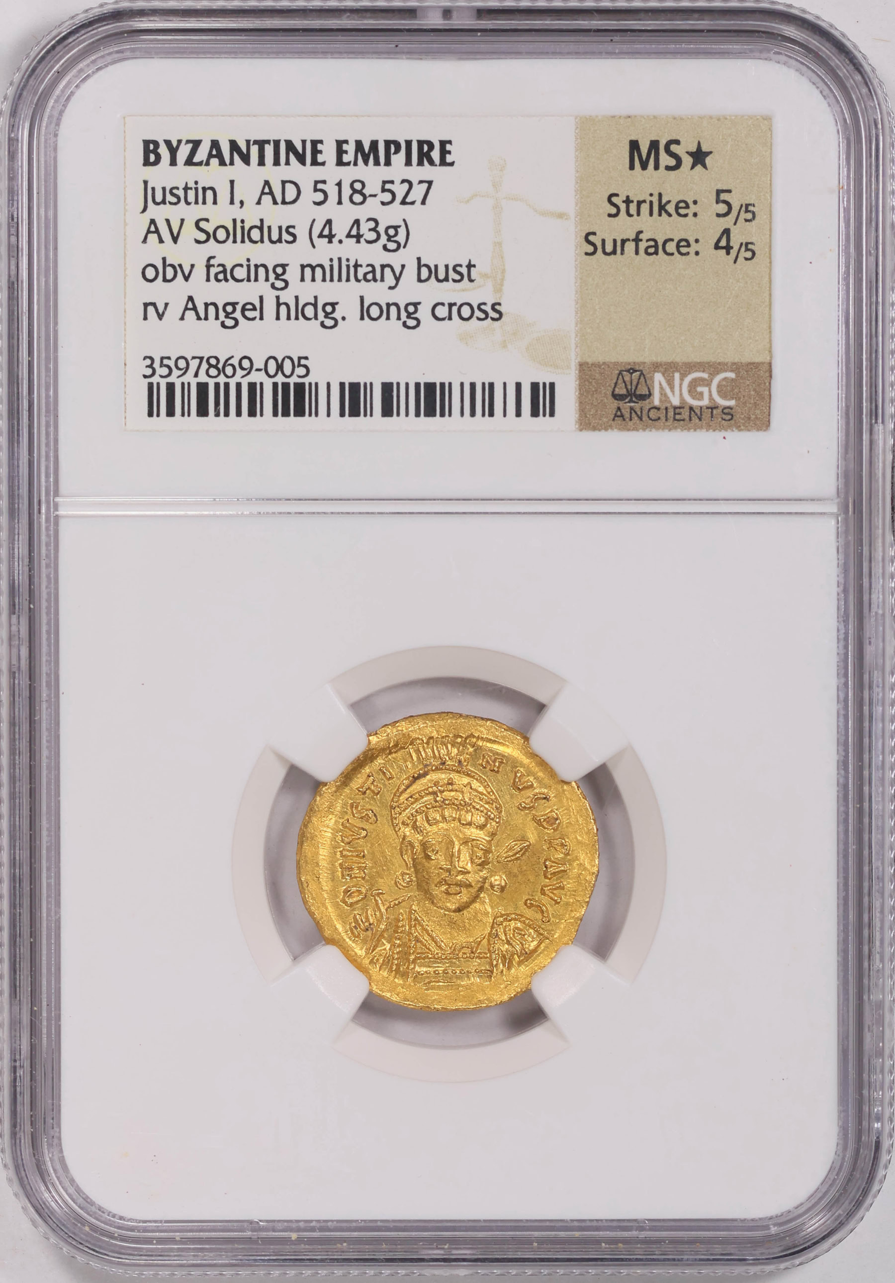 Ancient Byzantine Empire, Justin I (A.D. 518-527) c.A.D. 522-527 Gold ...