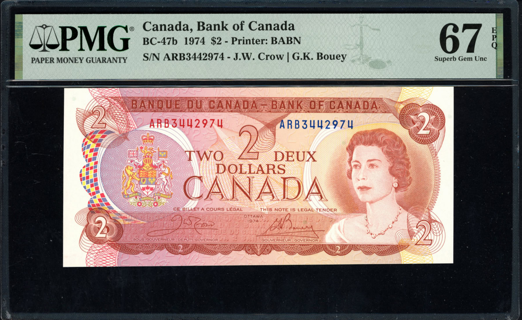 Canada 1974 $2 Bank of Canada Note BC-47b Crow / Bouey PMG Superb Gem ...