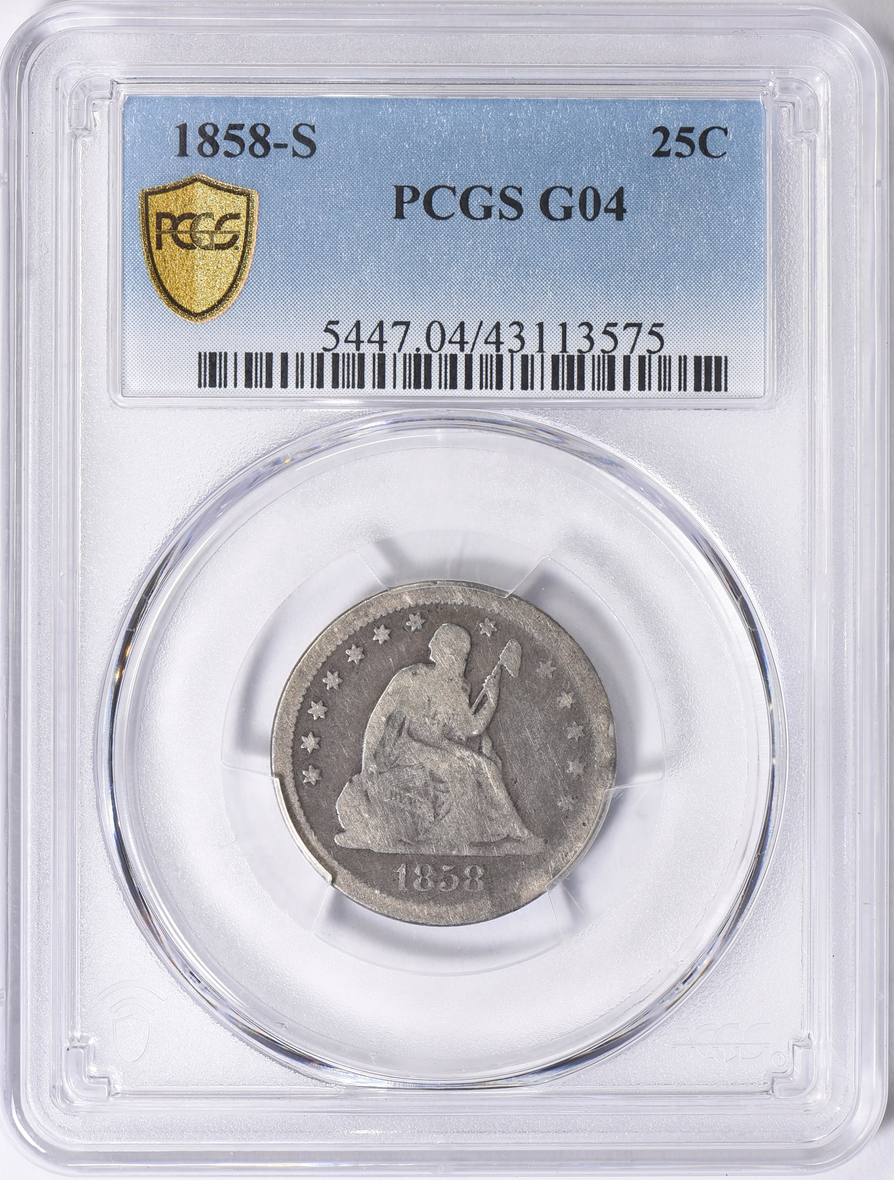 1858-S Seated Liberty Quarter PCGS G-04 (Item 1659987) | GreatCollections Coin Auctions