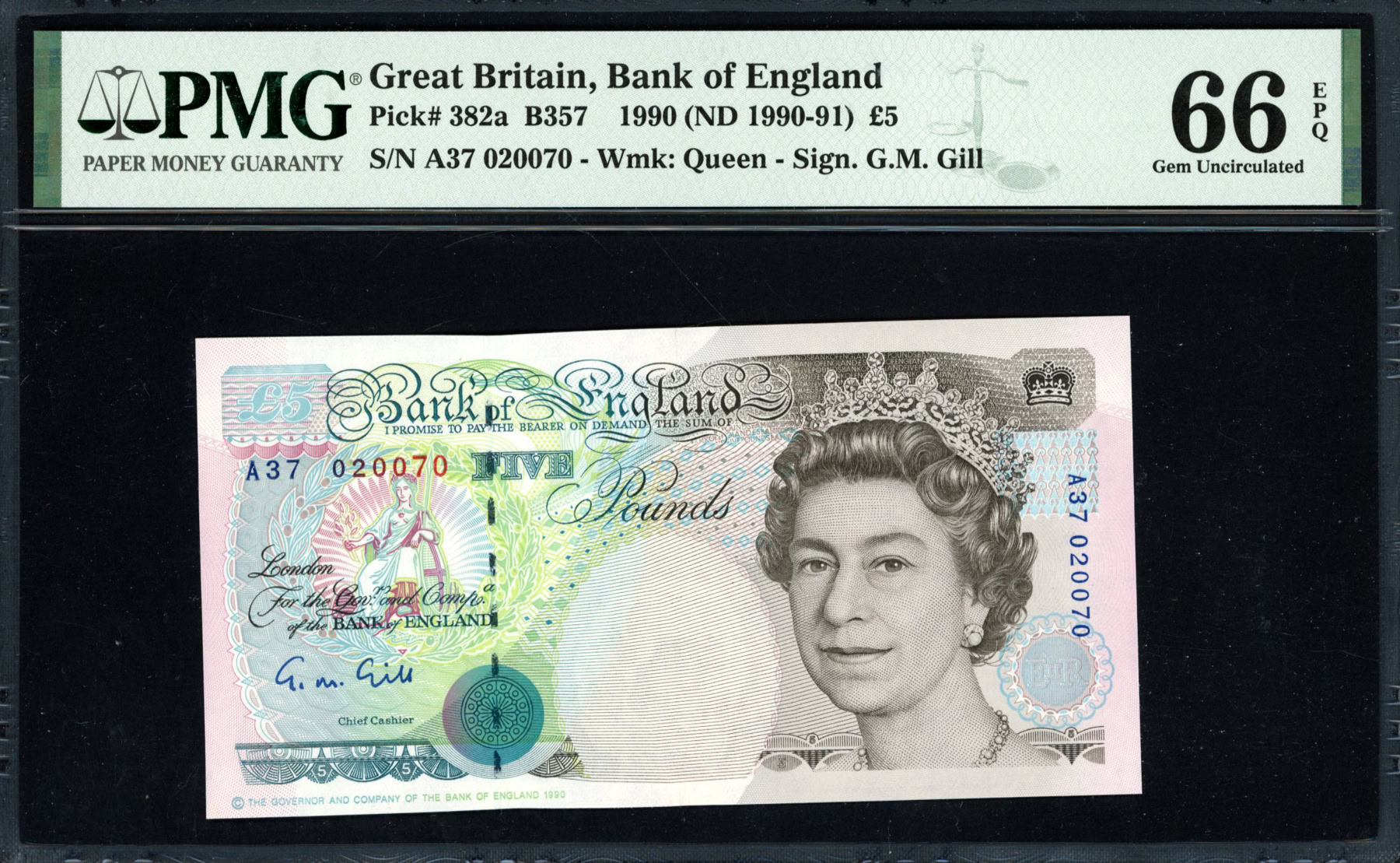 Great Britain 1990 (ND 1990-91) £5 Bank of England Note SCWPM-382a PMG ...