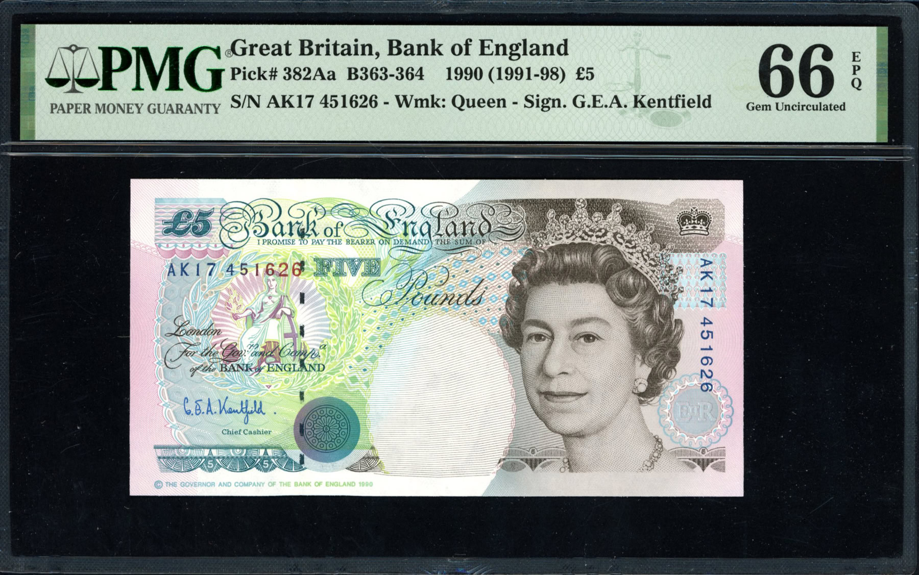 Great Britain 1990 (ND 1991-98) £5 Bank of England Note SCWPM-382Aa PMG ...