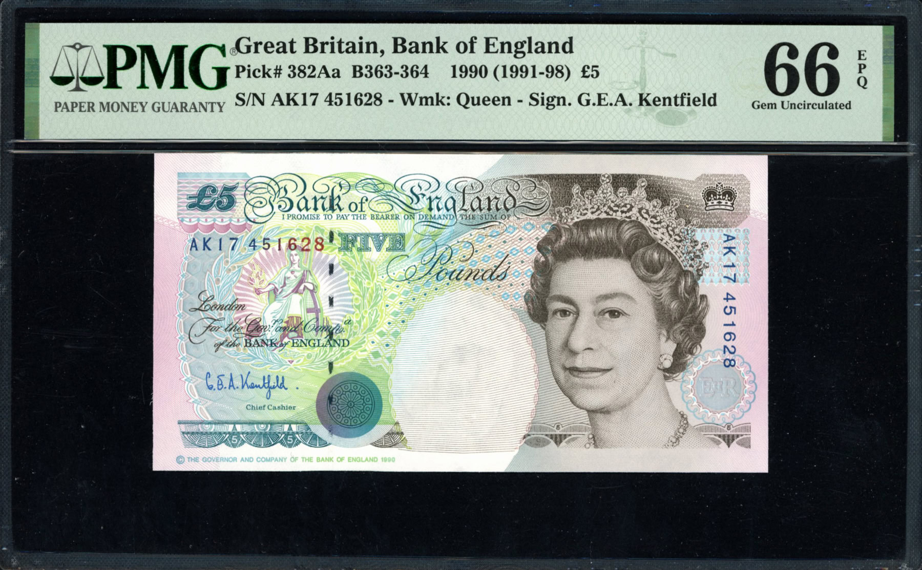 Great Britain 1990 (ND 1991-98) £5 Bank of England Note SCWPM-382Aa PMG ...