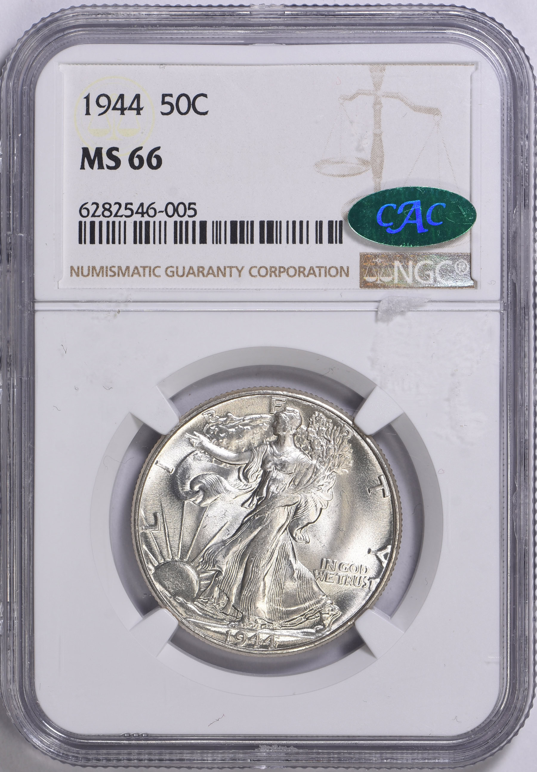 1944 Walking Liberty Half Dollar NGC MS-66 (CAC Green) (Item 1660170) | GreatCollections Coin ...