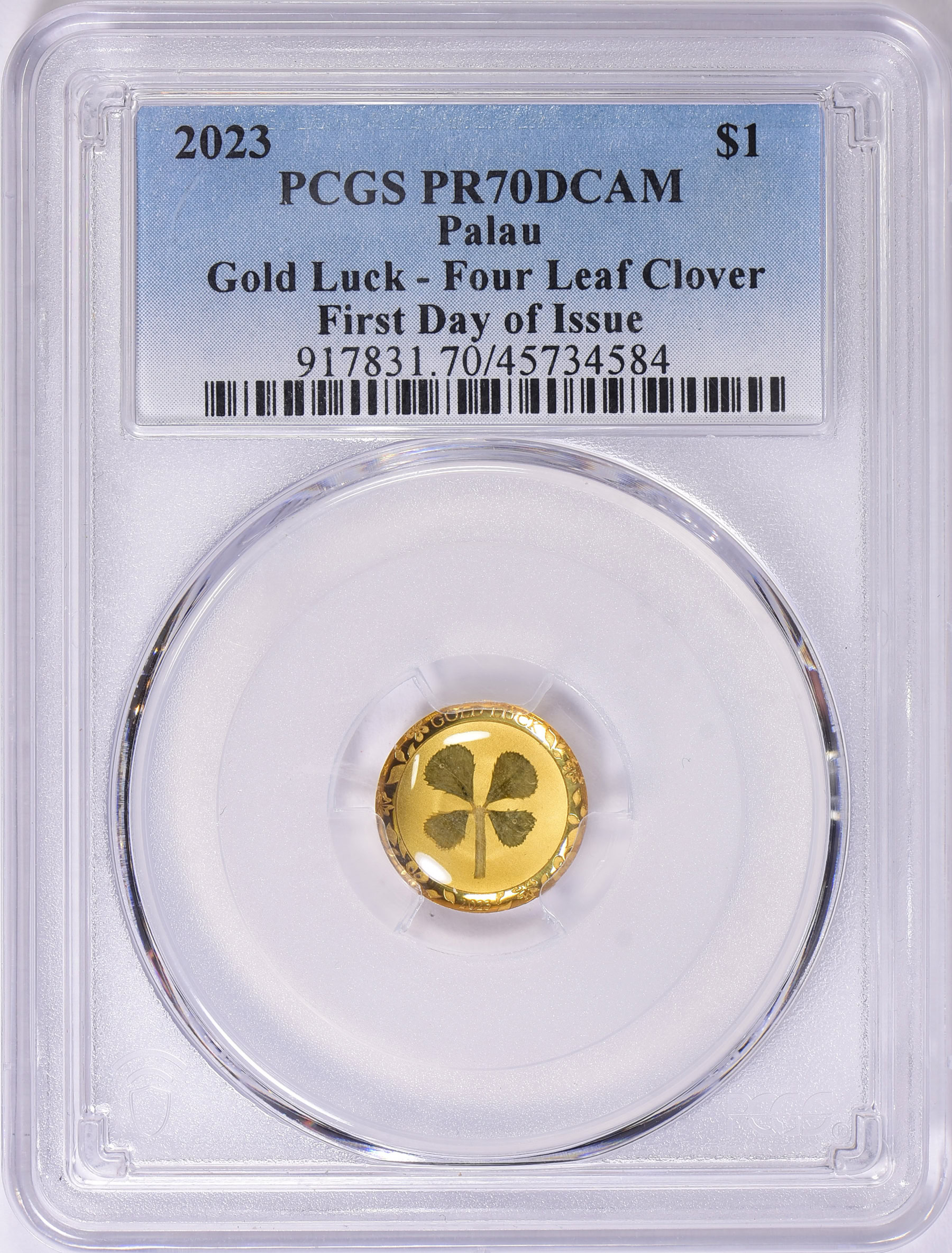 Palau 2023 Gold Dollar Gold Luck Four Leaf Clover First Day of Issue ...