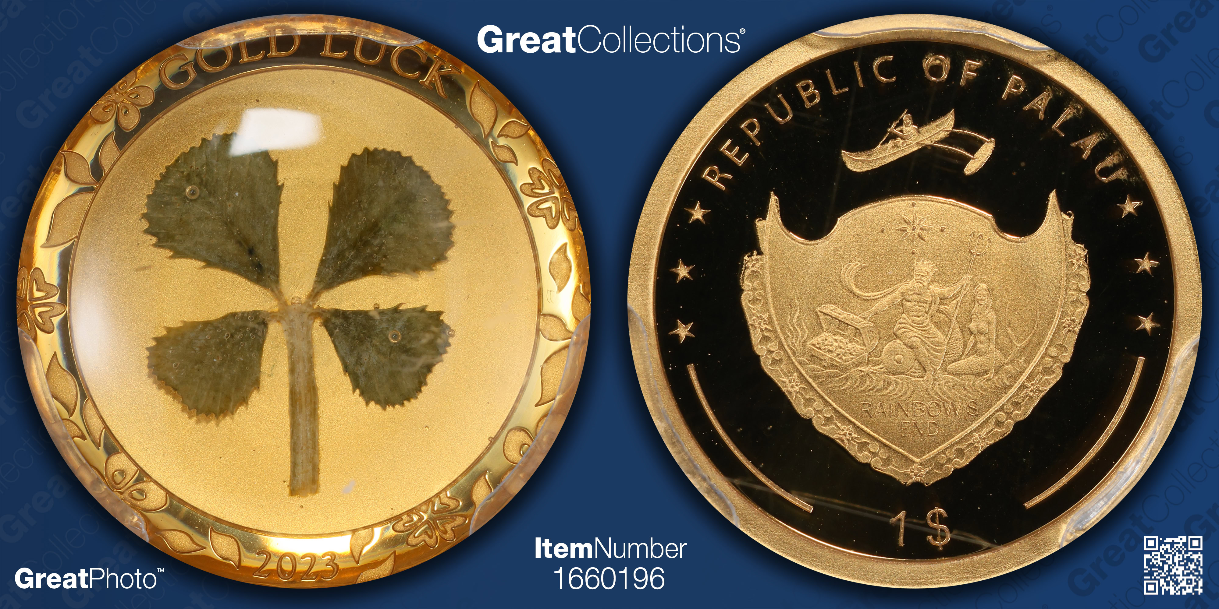 Palau 2023 Gold Dollar Gold Luck Four Leaf Clover First Day of Issue ...