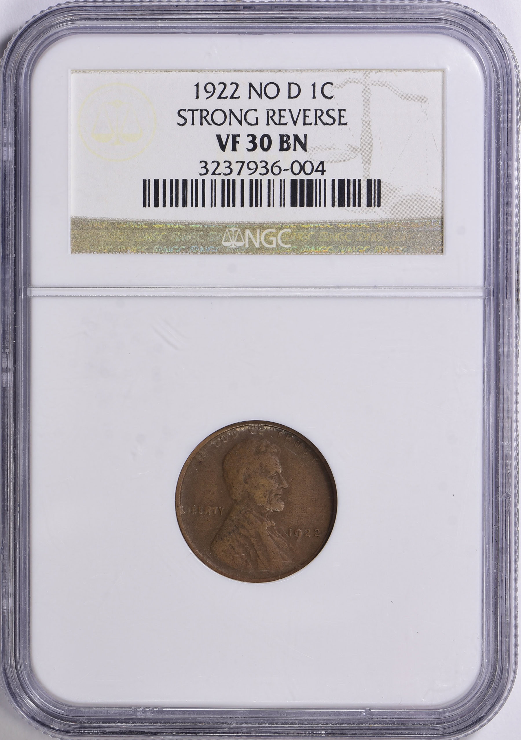 1922-No D Lincoln Cent Strong Reverse NGC VF-30 BN (Item 1660299) | GreatCollections Coin Auctions