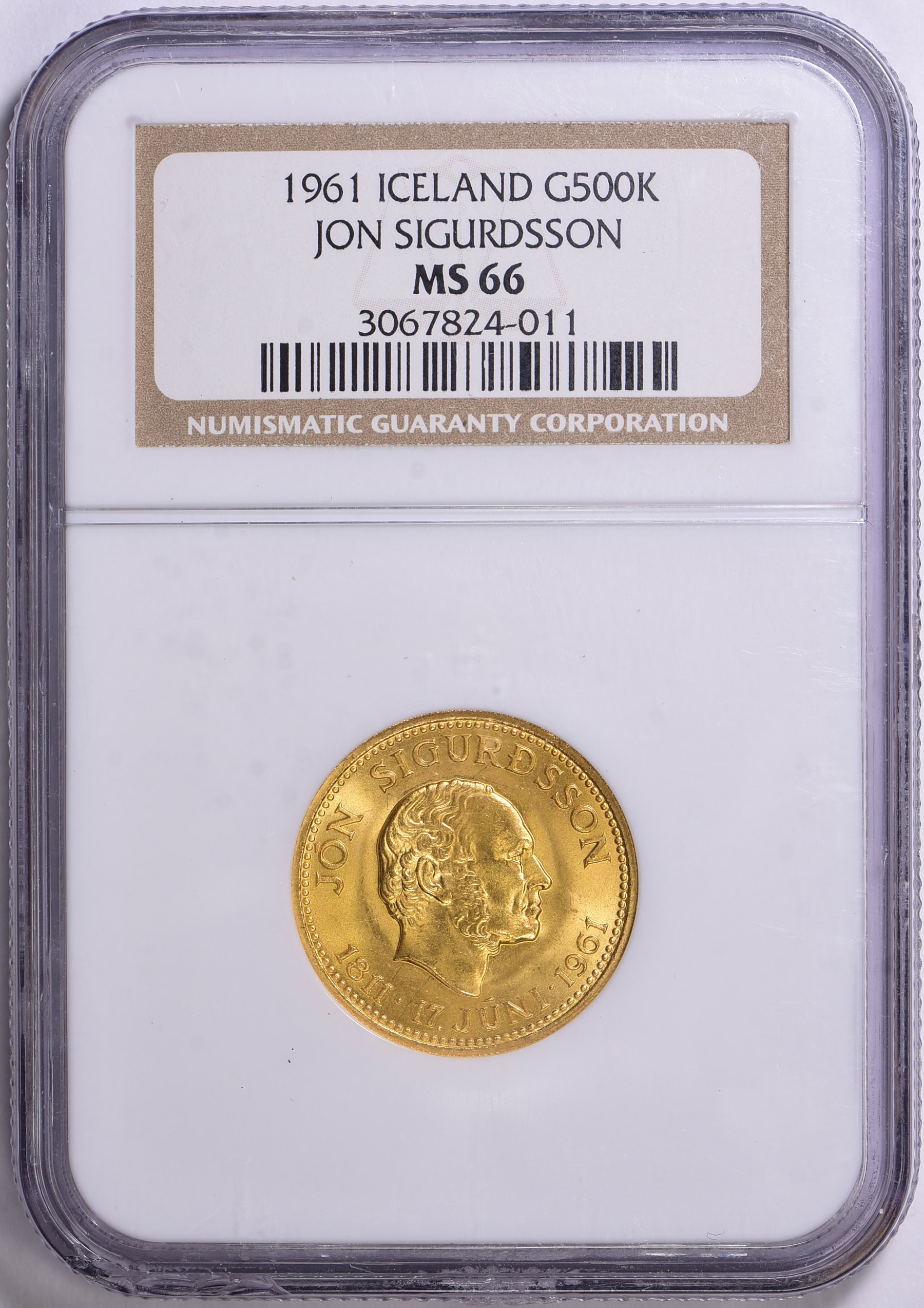 Iceland 1961 Gold 500 Kronur Jon Sigurdsson Sesquicentennial KM-14 NGC ...