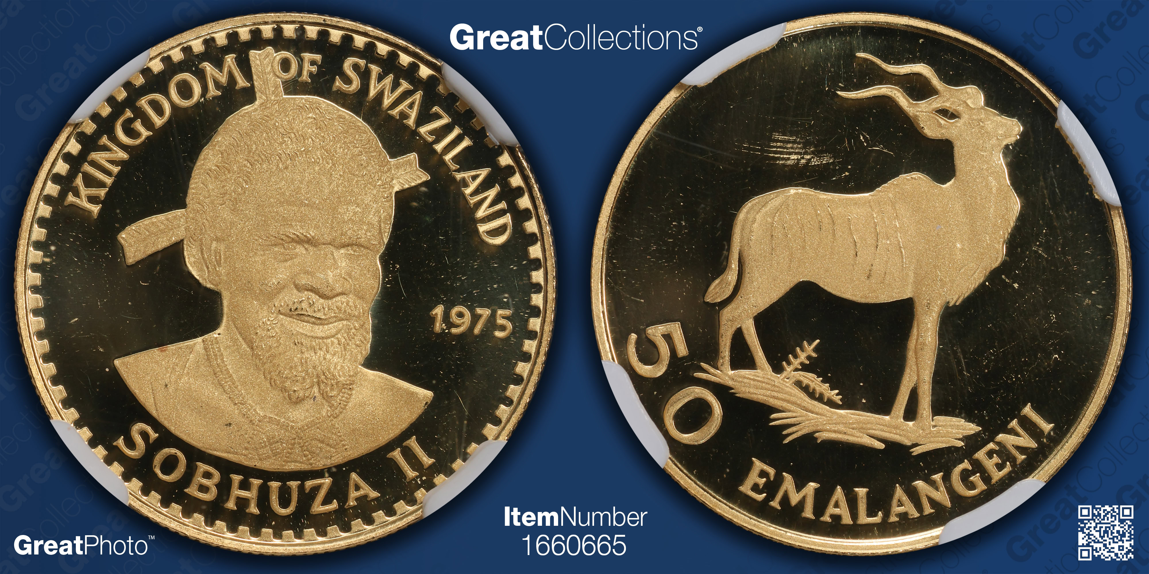 Swaziland 1975 Gold 50 Emalangeni Birth of King Sobhuza II 75th ...