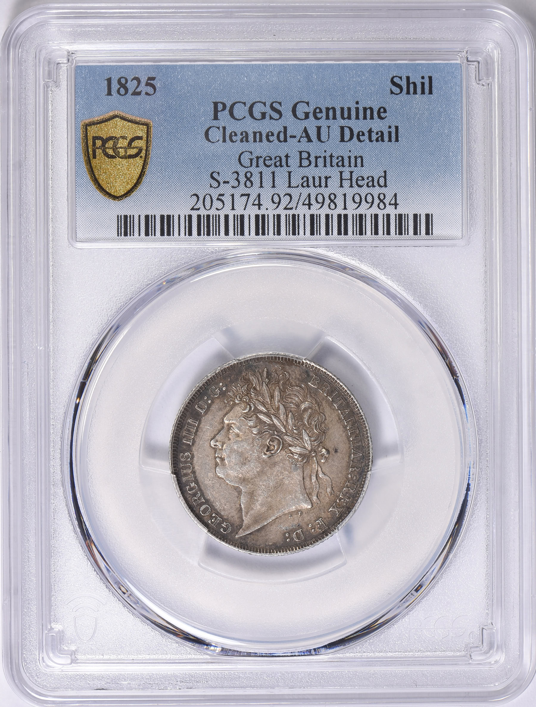 Great Britain 1825 Silver Shilling Laureate Head KM-687 PCGS Genuine AU ...