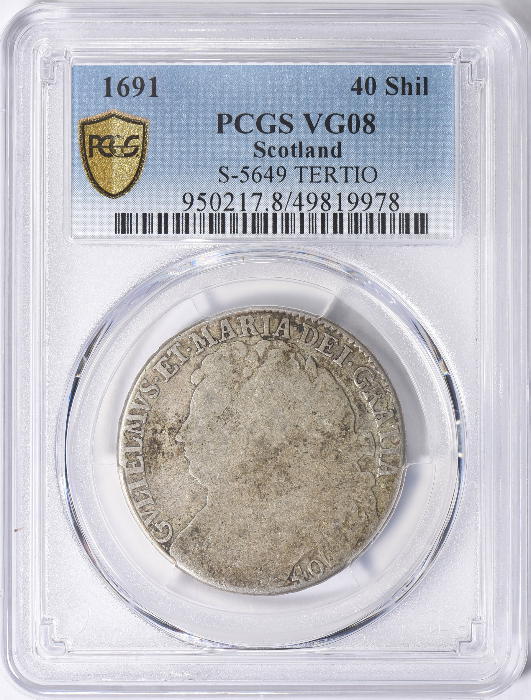 Scotland 1691 Silver 40 Shillings TERTIO Edge PCGS VG-08 | PCGS Cert ...