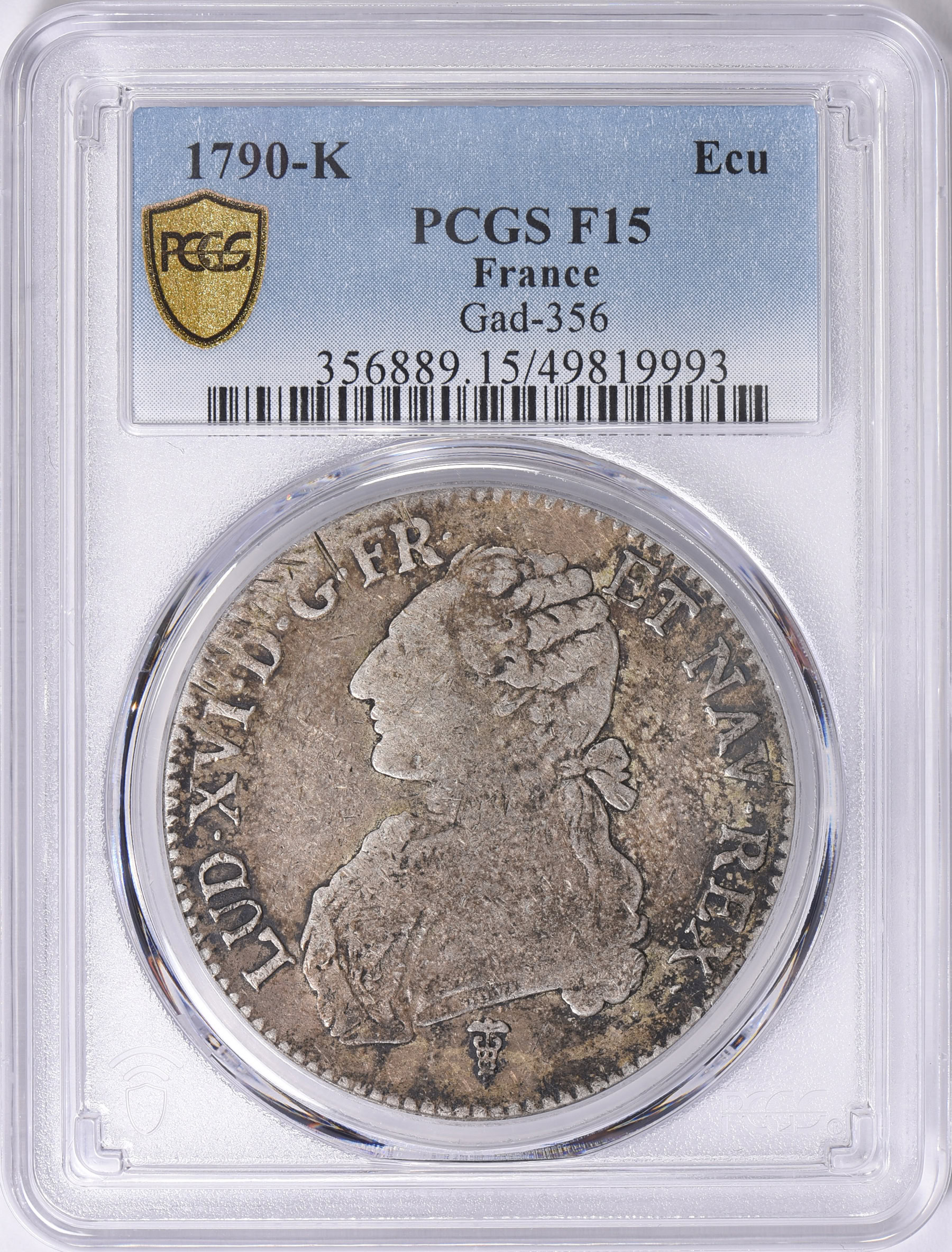 France 1790-K Silver Ecu KM-564.8 PCGS F-15 (Item 1660803 ...