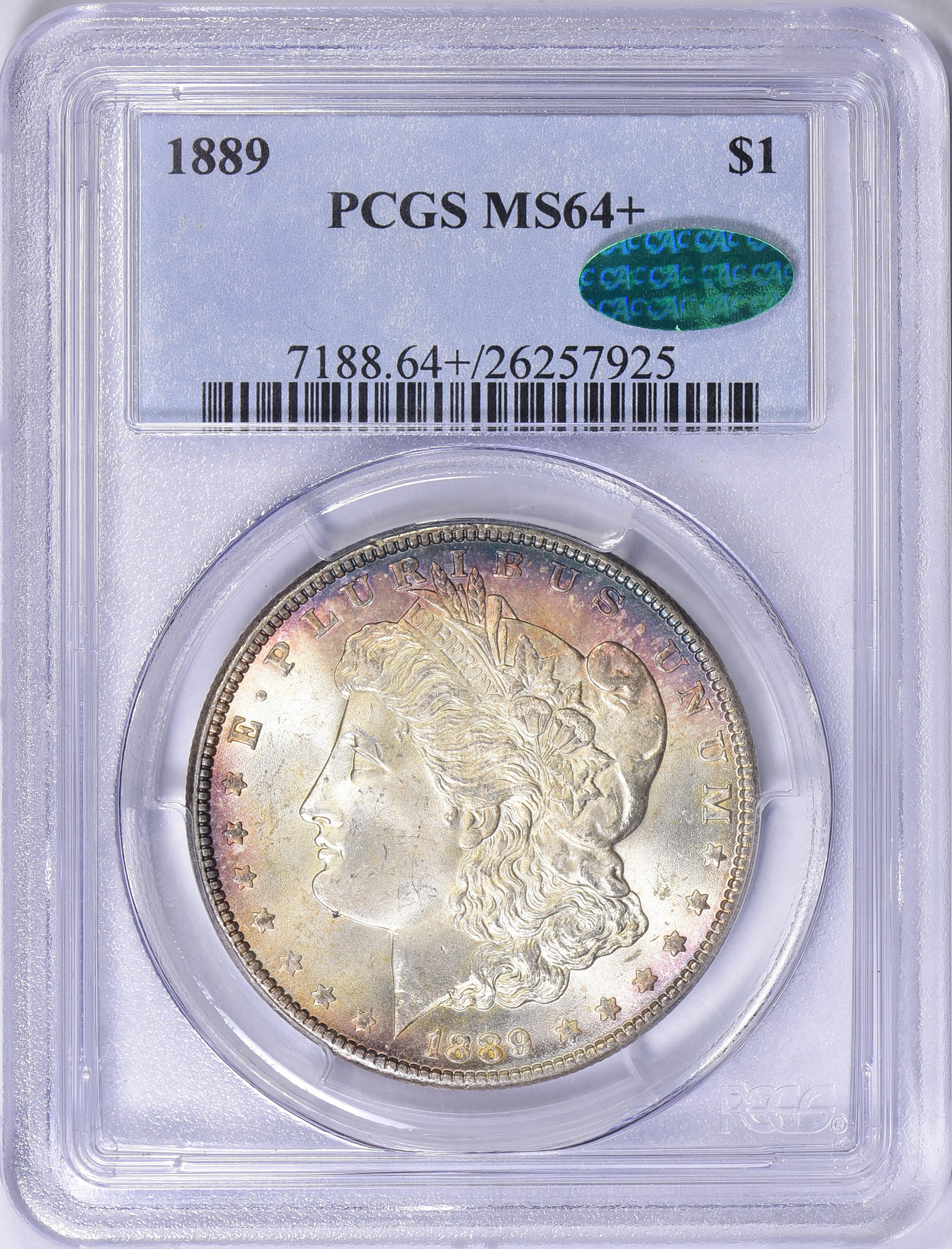 1889 Morgan Silver Dollar PCGS MS-64+ (CAC Green) (Toned) (Item 1660849) | GreatCollections Coin ...