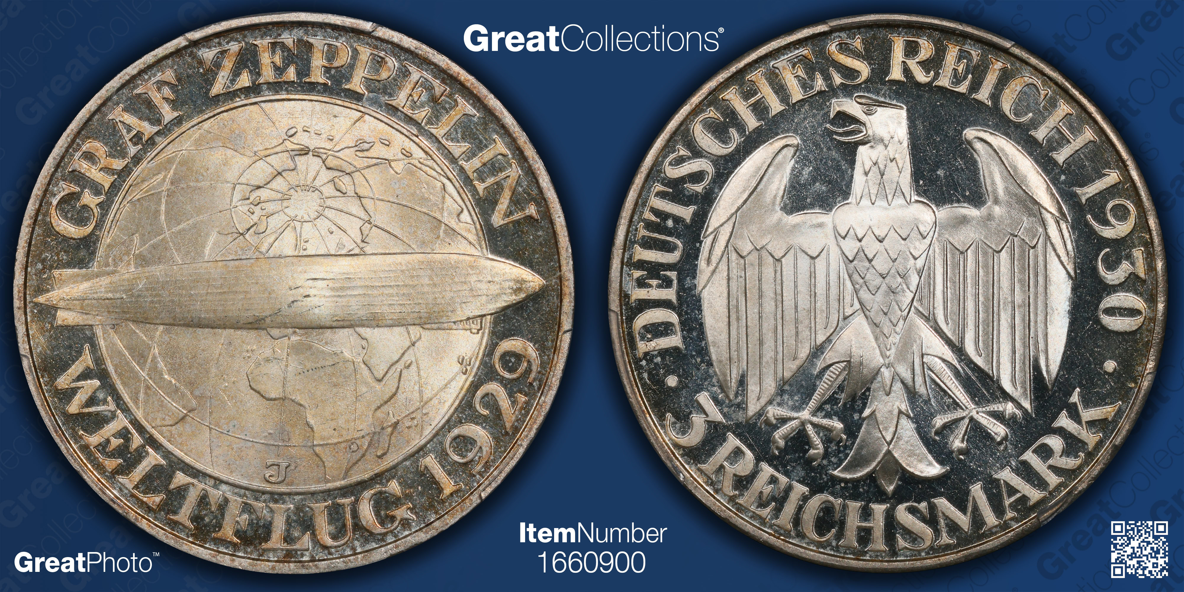 Germany 1930-J Silver 3 Marks Zeppelin KM-67 PCGS Proof-66+ DCAM (Item ...