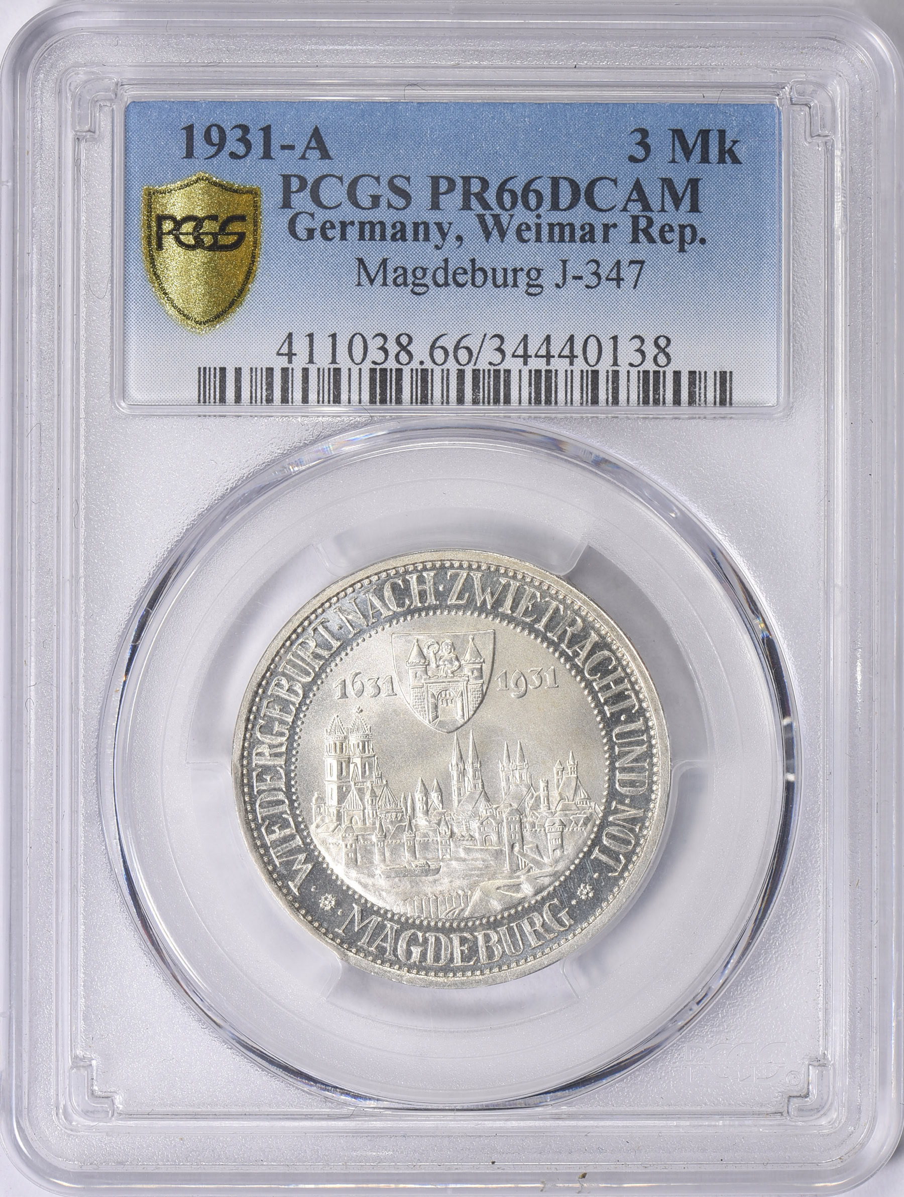 Germany 1931-A Silver 3 Marks Magdeburg Rebuilding 300th Anniversary KM ...