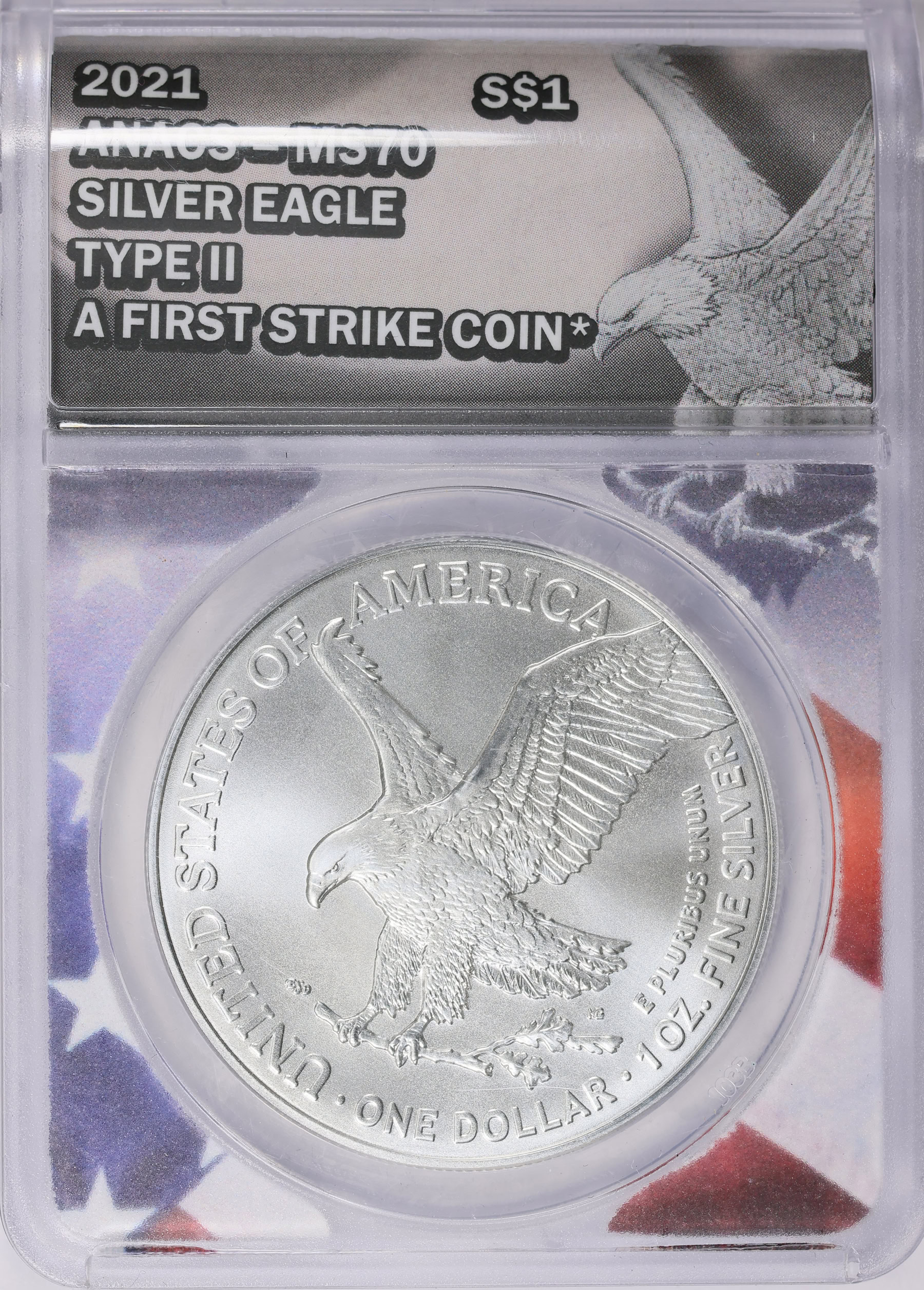 2021 $1 Silver Eagle Type 2 First Strike ANACS MS-70 (Item 1661064) | GreatCollections Coin Auctions