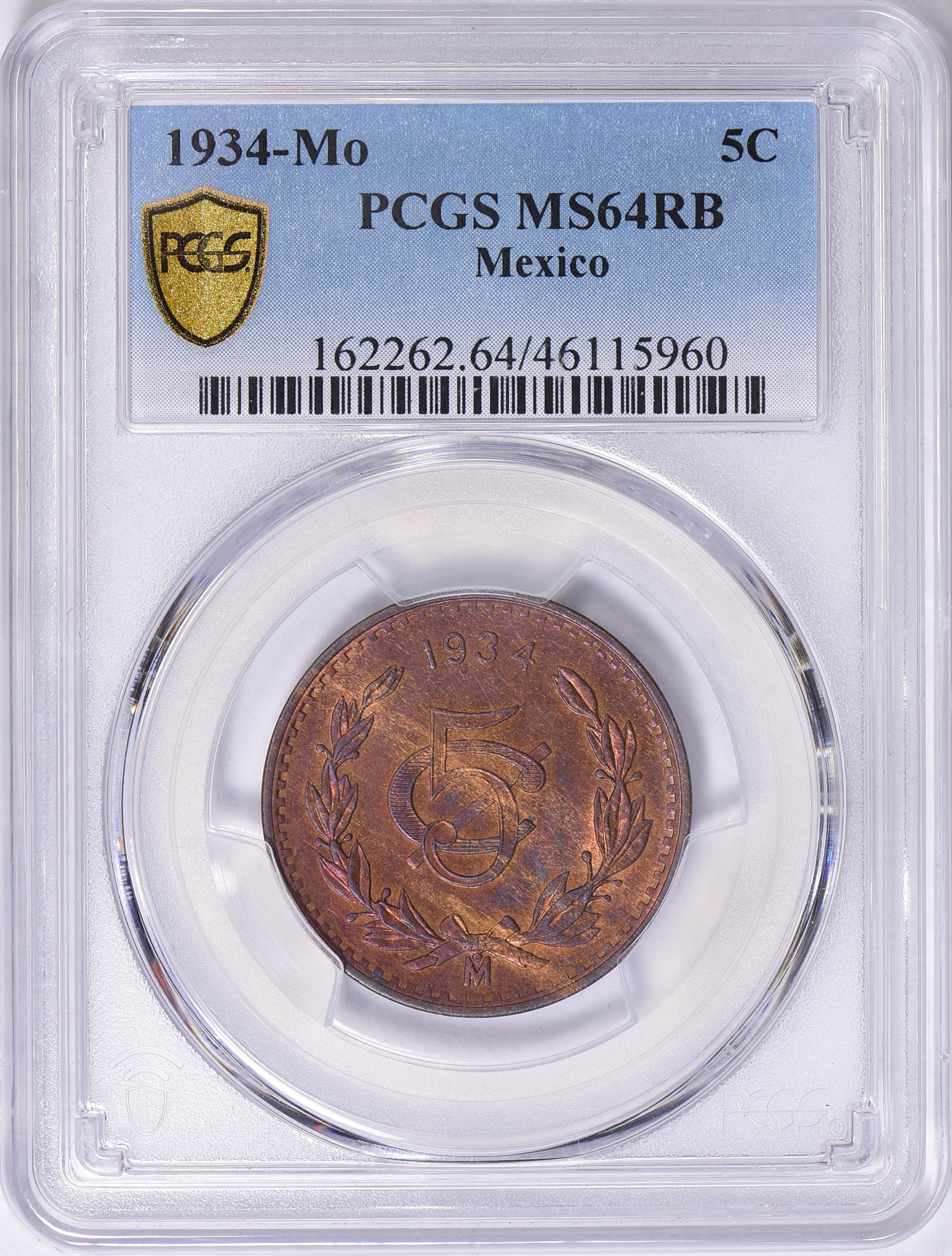 Mexico 1934-Mo 5 Centavos KM-422 PCGS MS-64 RB (Item 1661156 ...