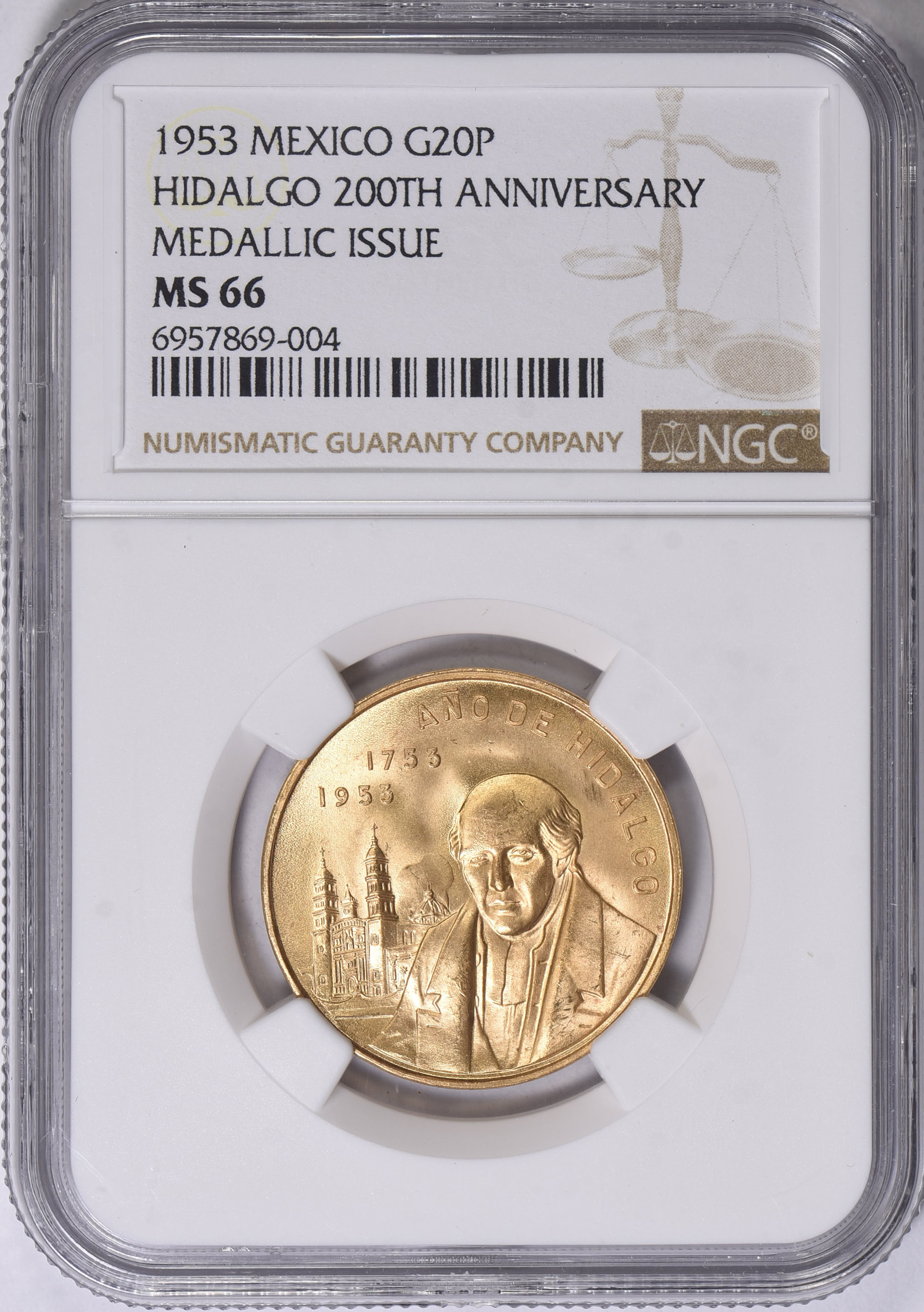 Mexico 1953 Gold Medallic 20 Pesos Birth of Hidalgo 200th Anniversary ...