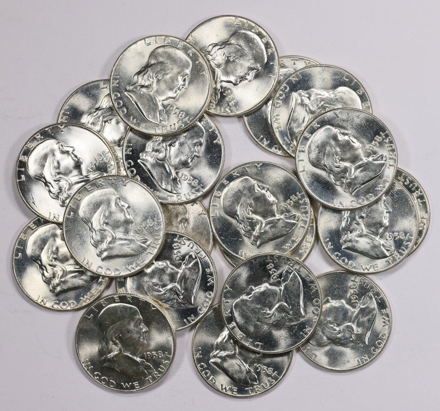 1958 Franklin Silver Half Dollar BU Roll Uncertified (20 Coins) | Cert ...